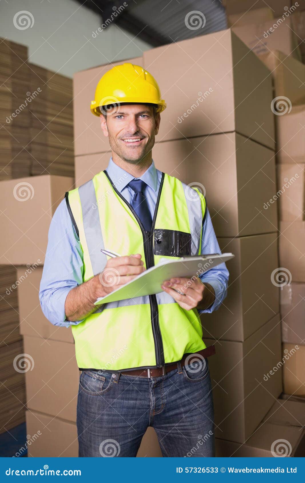Portrait of Warehouse Worker with Clipboard Stock Image - Image of ...