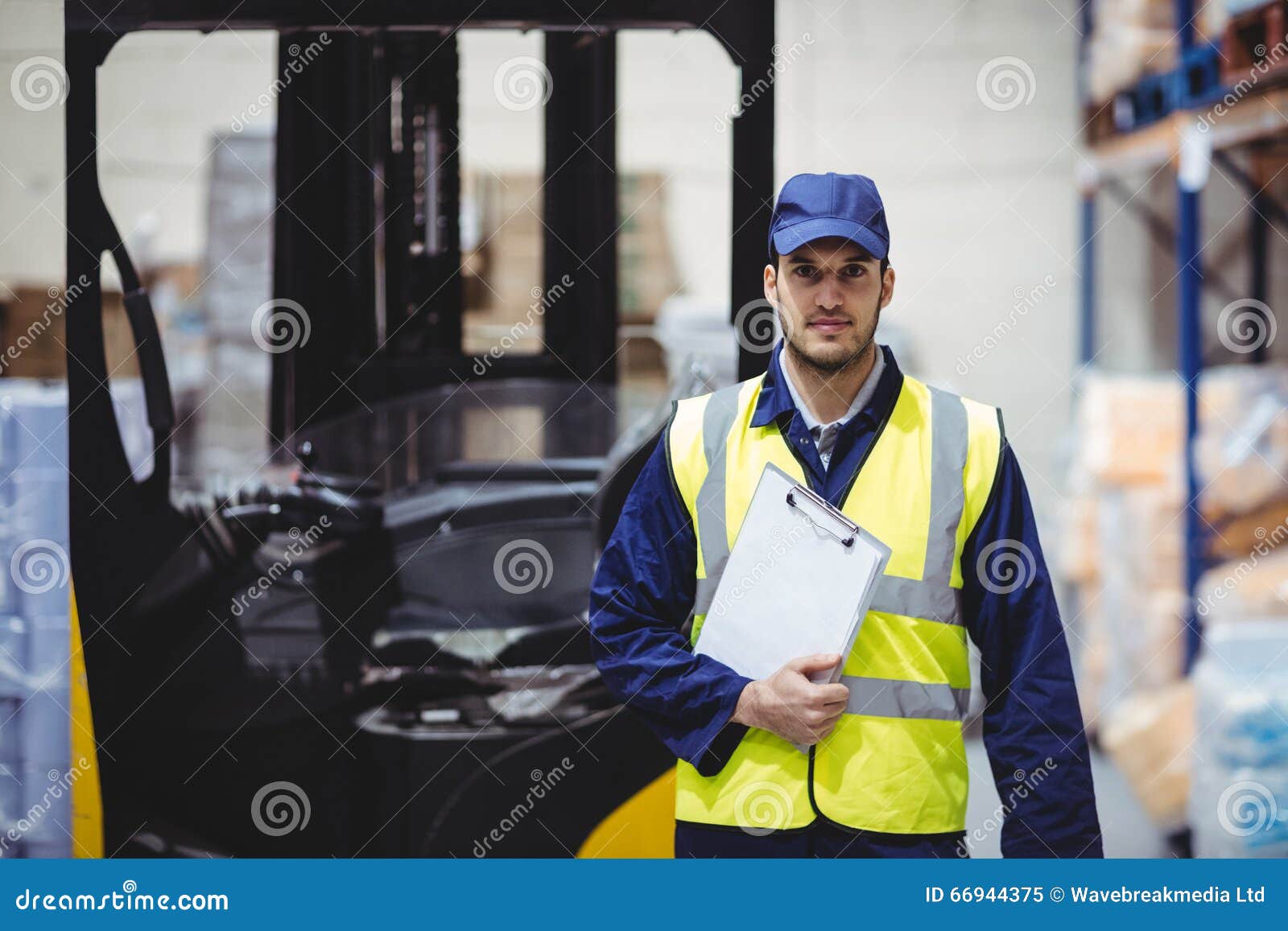 Portrait of Warehouse Worker with Clipboard Stock Image - Image of wear ...