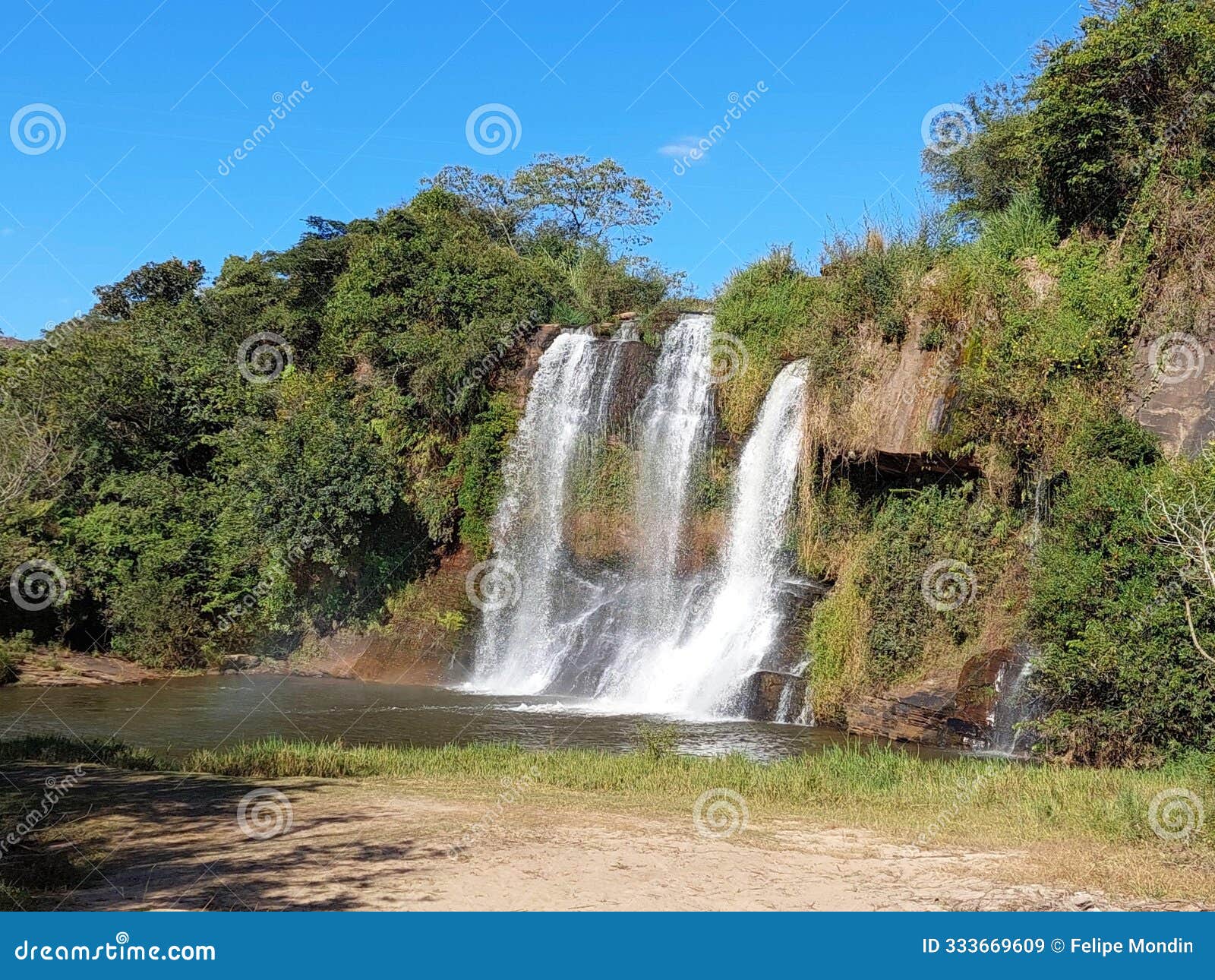 Portrait of a Waterfall with Three Waterfalls Stock Image - Image of ...