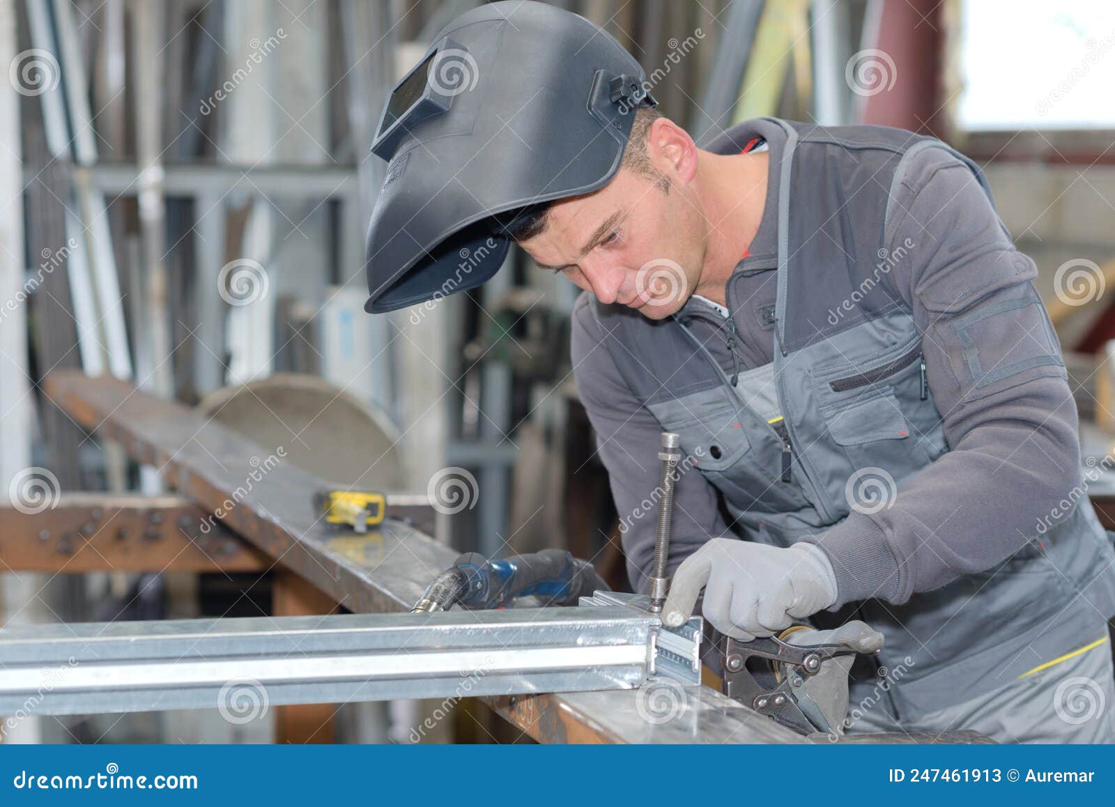 Portrait welder man stock image. Image of mask, assembly - 247461913