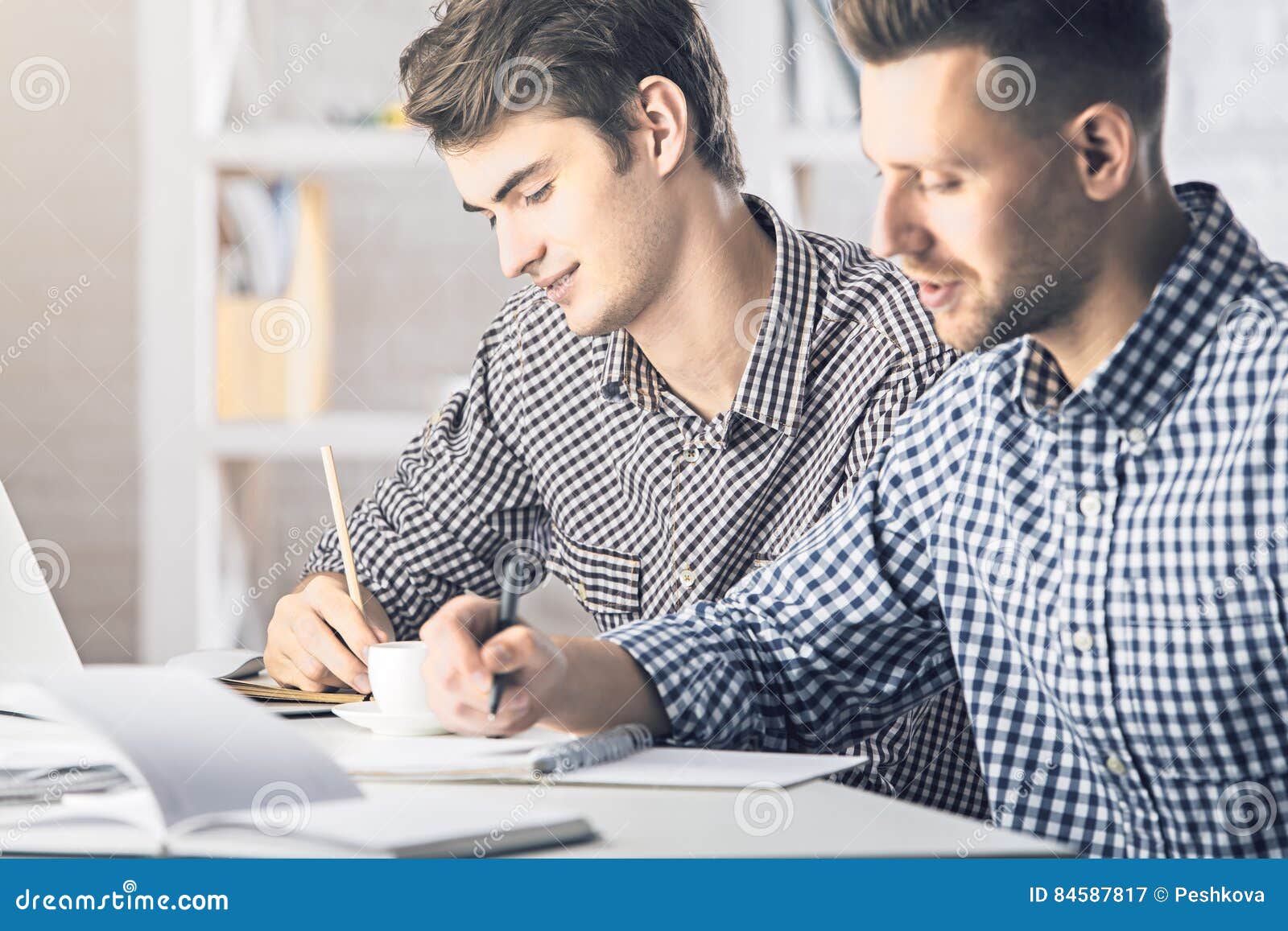 Portrait of White Men Doing Paperwork Stock Image - Image of corporate ...