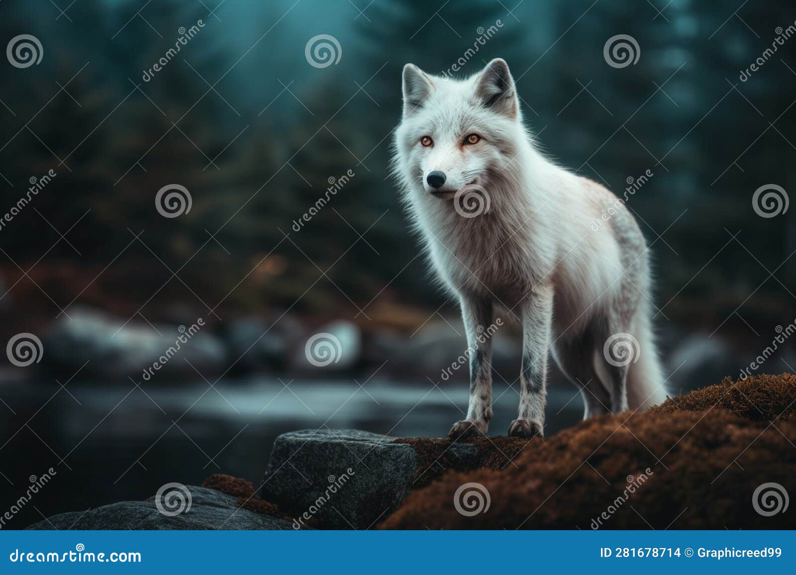 Portrait of a White Wolf Sitting on a Rock in the Forest. 3d Rendering ...