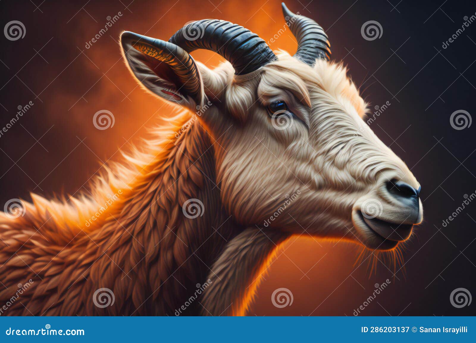 Portrait of a Wild Goat on a Dark Background with Smoke. Ai Generated ...