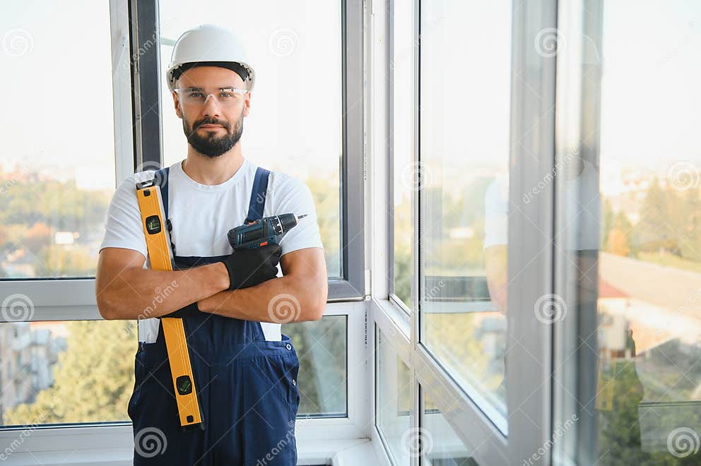 Portrait of a Window Installation Worker Stock Photo - Image of ...
