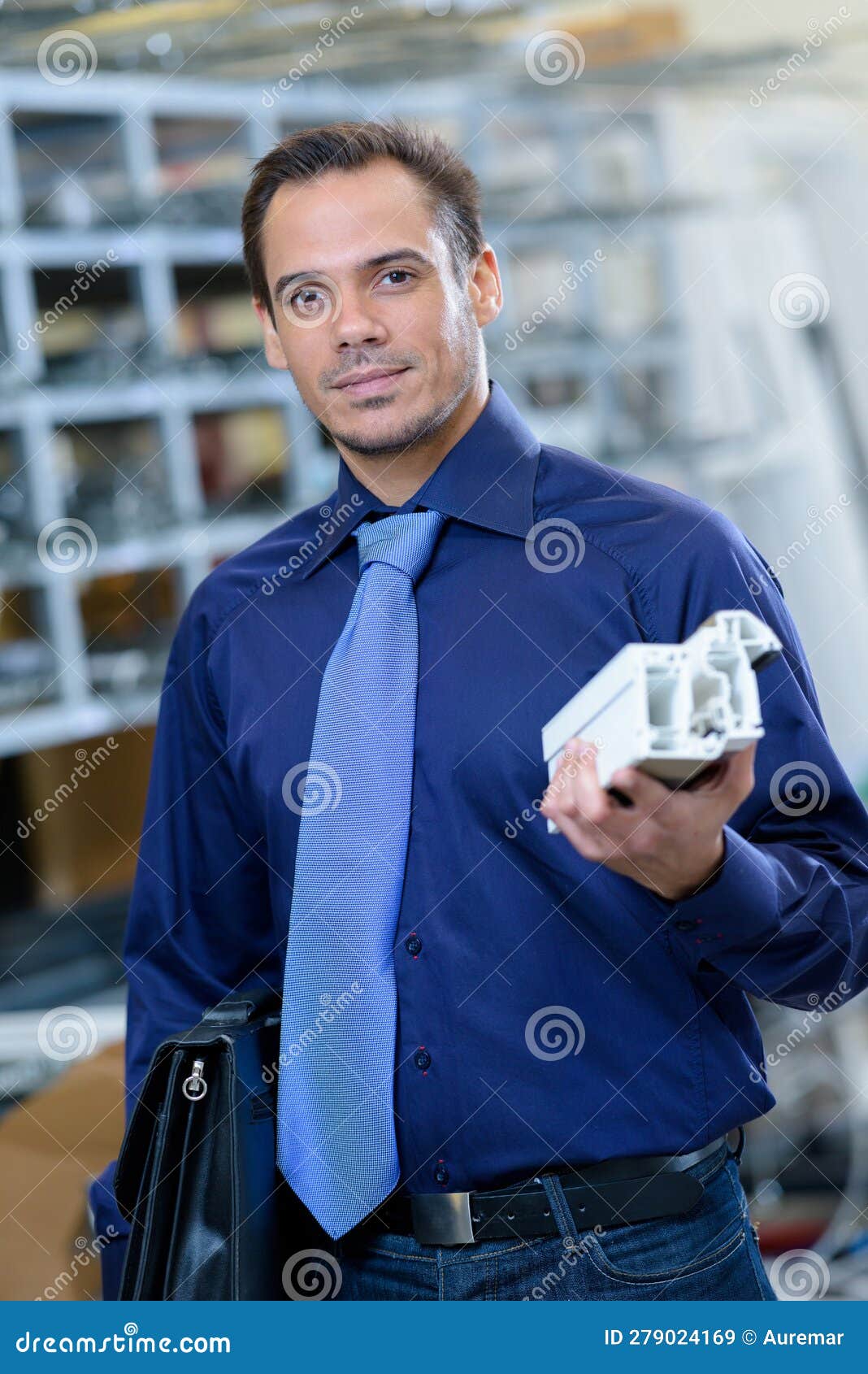 Portrait Windows Salesman Holding Sample Stock Image - Image of glass ...