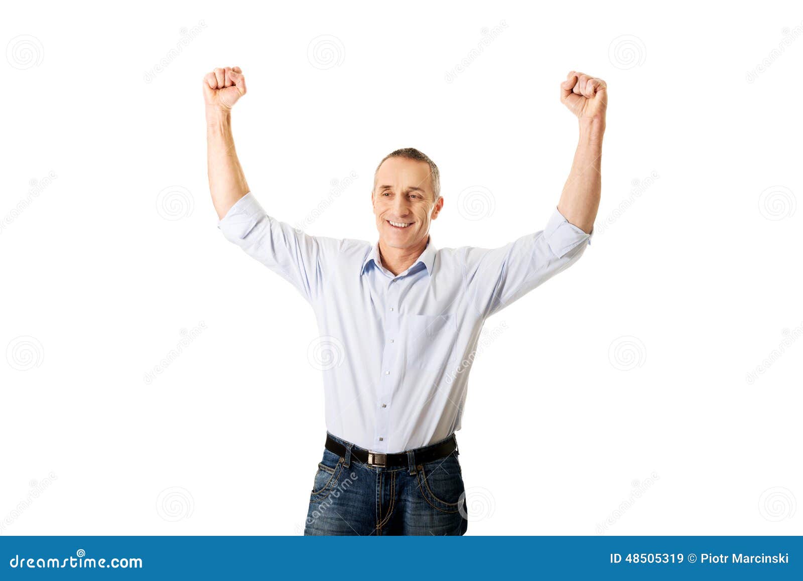 Portrait of a Winner Mature Man with Arms Up Stock Image - Image of ...