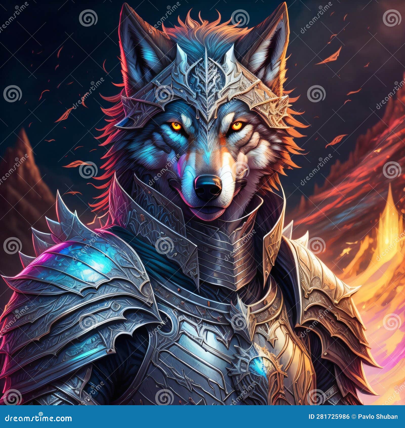 Wolf In Armor, Made Of Enchanted Metals And Engraved With Ancient Runes ...
