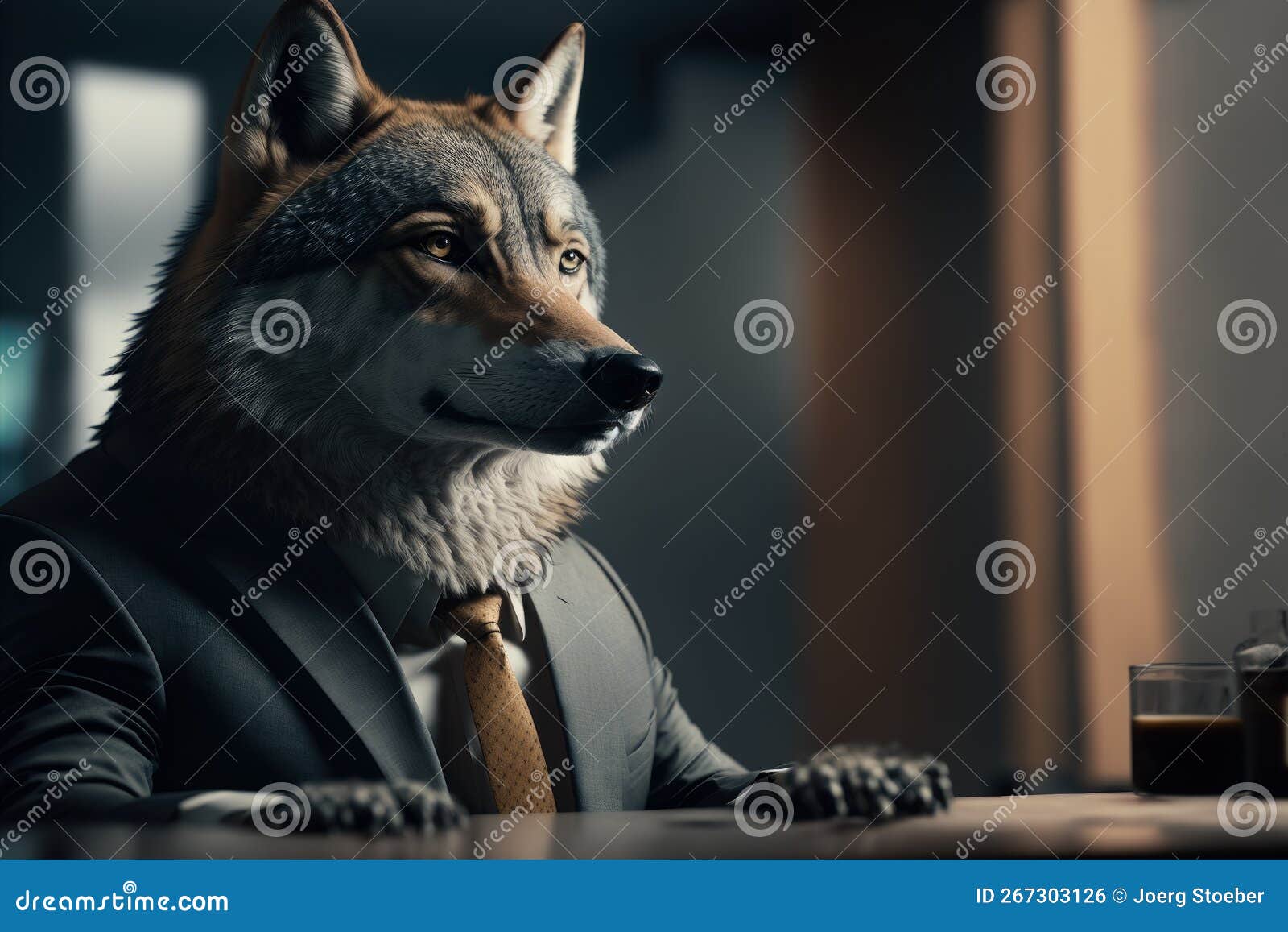 A Wolf in a Business Suit at the Office, Generative Ai Stock ...