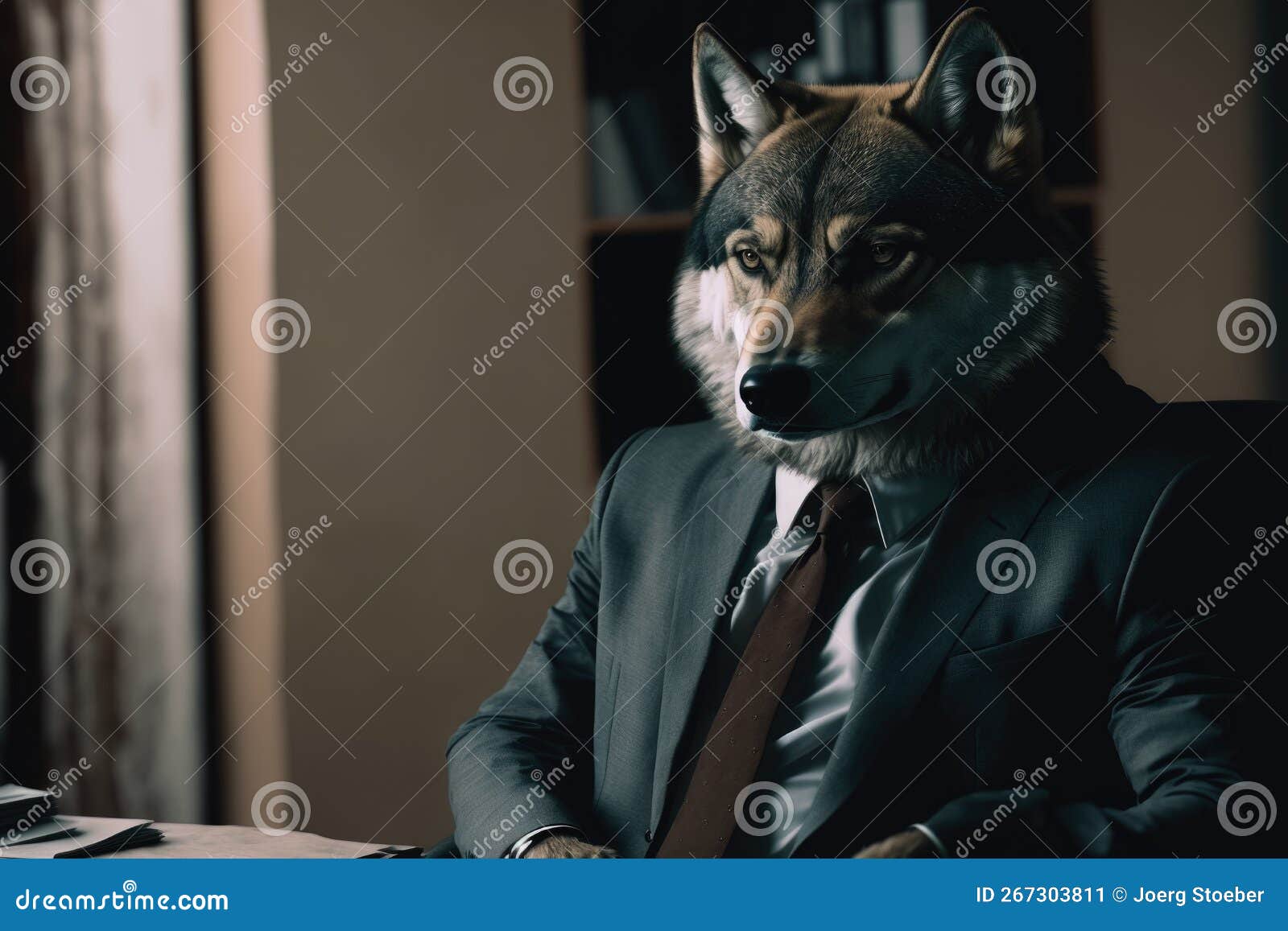 A Wolf in a Business Suit at the Office, Generative Ai Stock ...