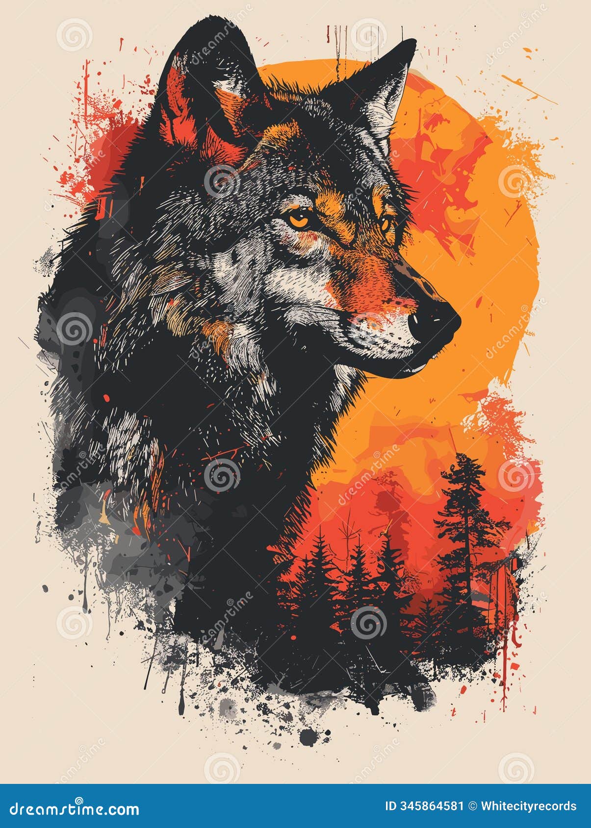 Portrait of a Wolf in Grunge Style. Vector Illustration. Stock Vector ...