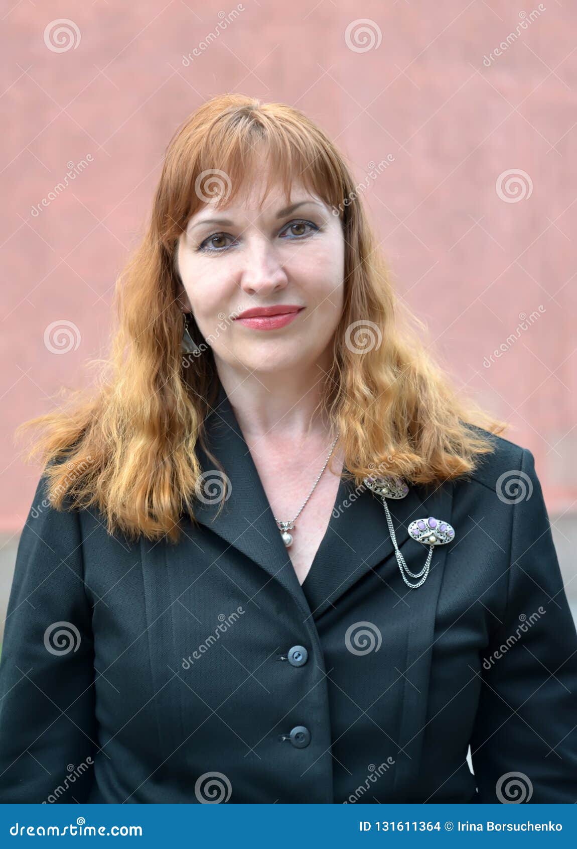 Portrait of the Woman of Average Years in a Black Jacket Stock Photo ...