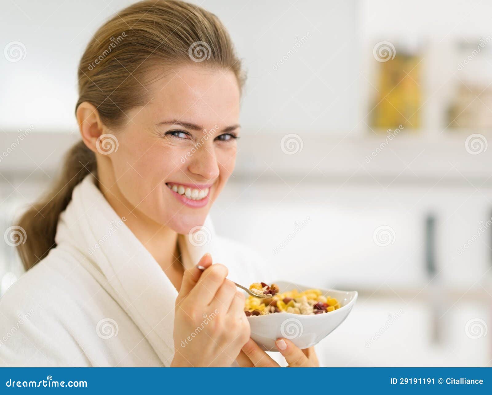 Portrait of Woman in Bathrobe Eating Breakfast Stock Image - Image of ... Portrait of Woman in Bathrobe Eating Breakfast Stock Image - Image of ...