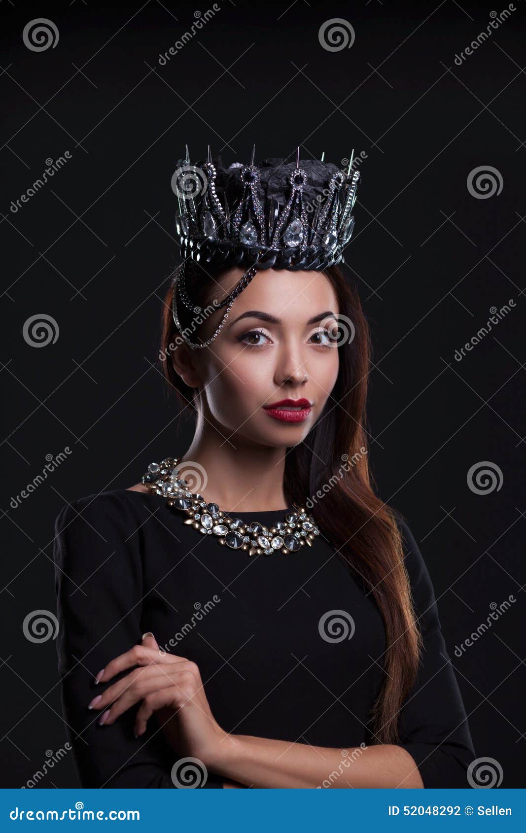 Portrait Of Woman In Black Crown Stock Photo - Image: 52048292