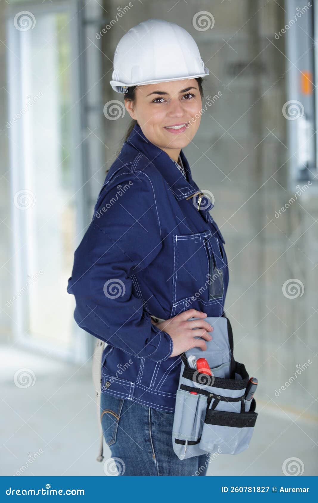 Portrait woman builder stock image. Image of white, career - 260781827