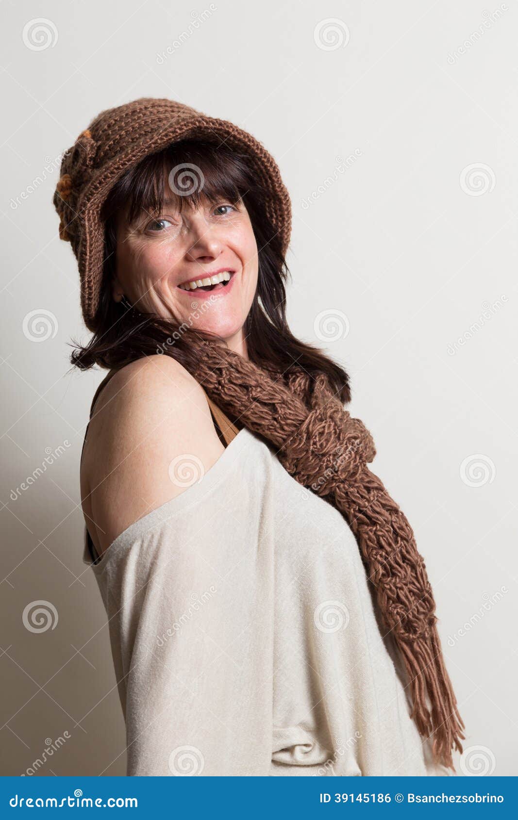 Portrait of Woman with Cap and Hat Stock Photo - Image of pretty, scarf ...