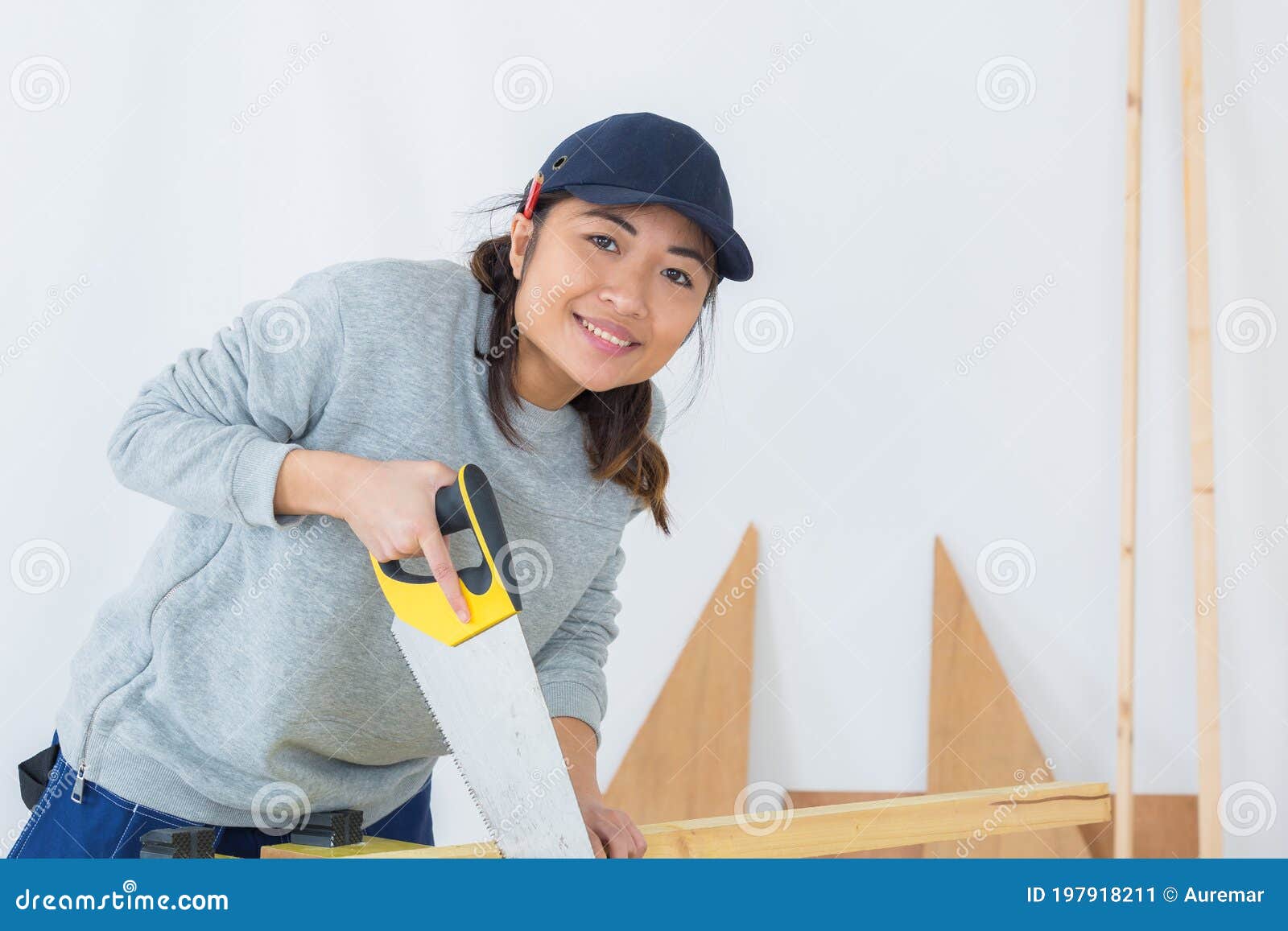 Portrait woman carpenter stock image. Image of enpowering - 197918211