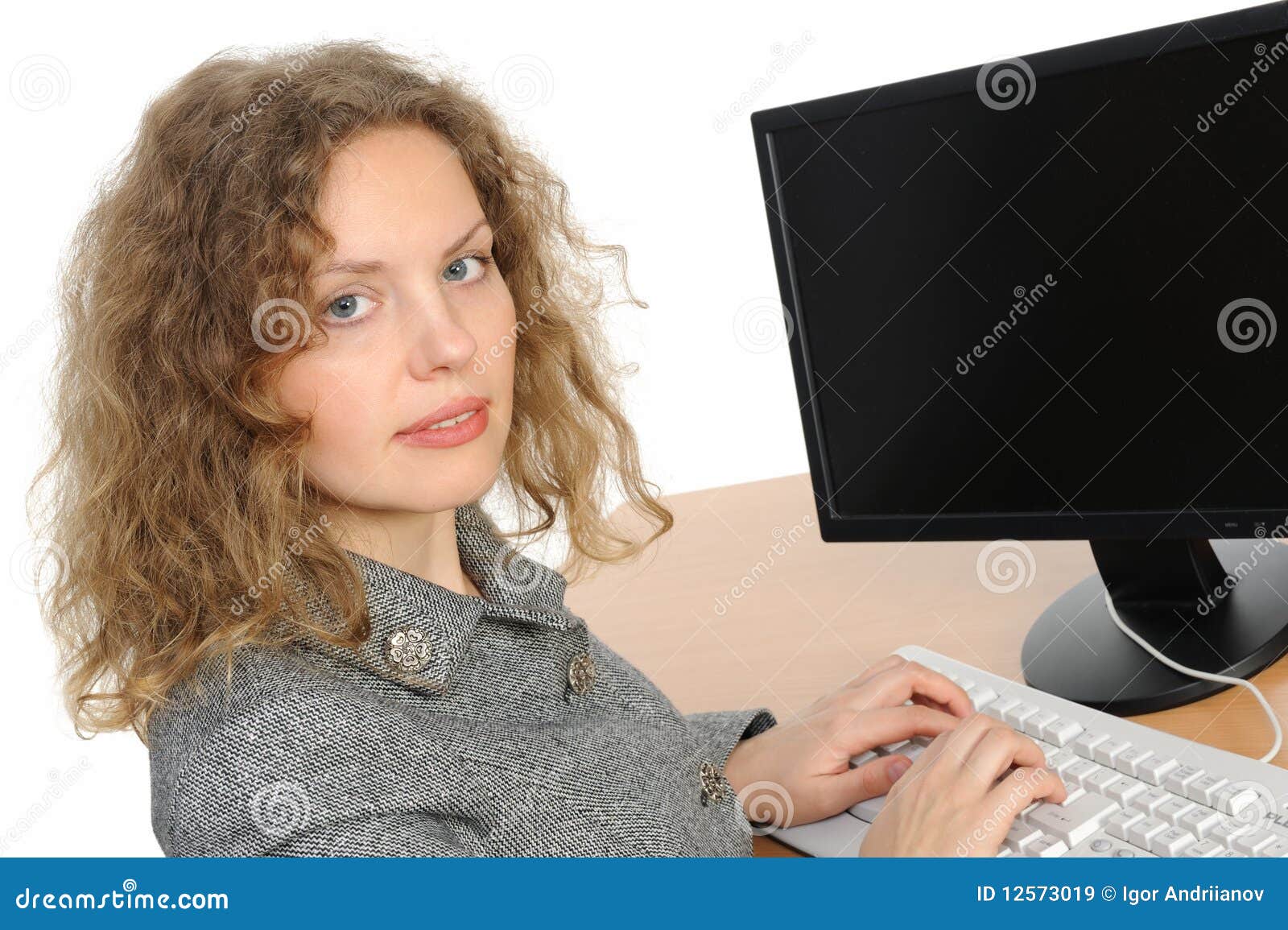 Portrait of the Woman with a Computer. Stock Image - Image of people ...