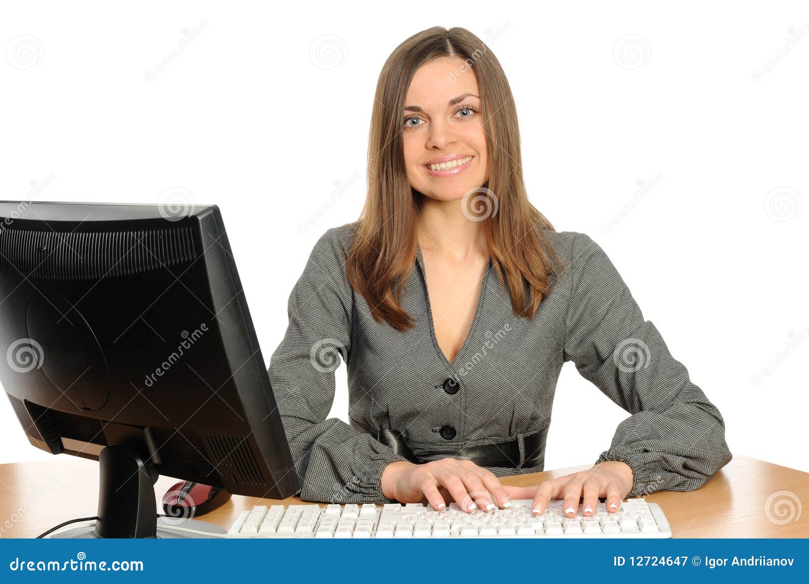 Portrait of the Woman with a Computer. Stock Image - Image of secretary ...