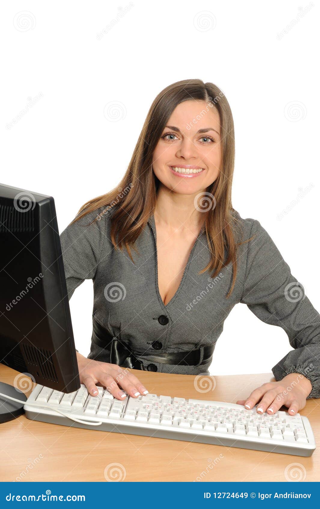 Portrait of the Woman with a Computer. Stock Image - Image of caucasian ...