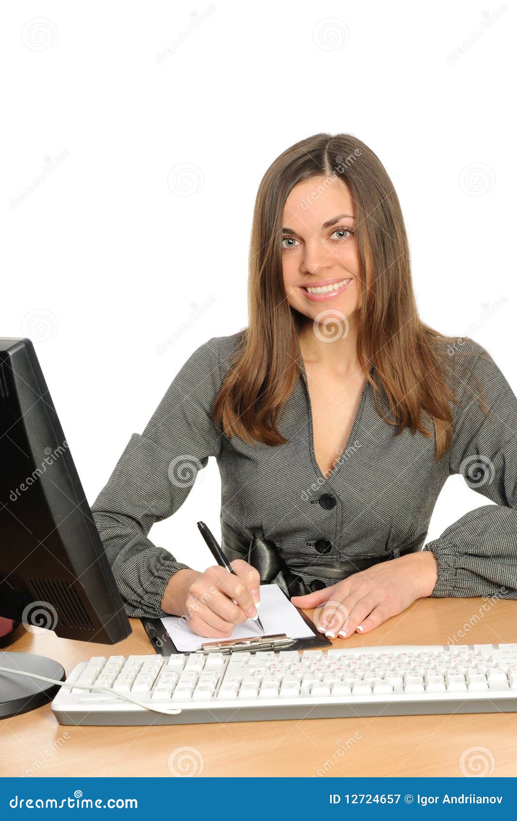 Portrait of the Woman with a Computer. Stock Image - Image of busy ...