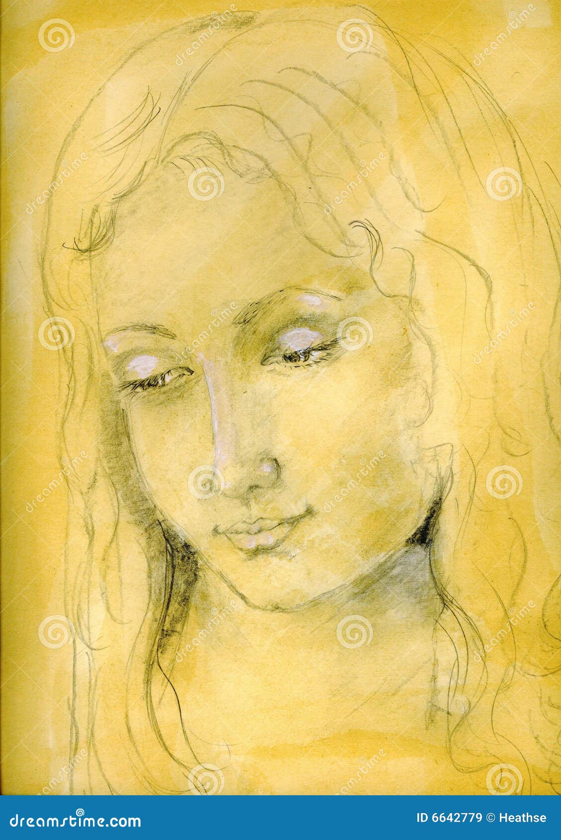 Pencil Sketch Portrait of a Woman Daydreaming Stock Illustration ...