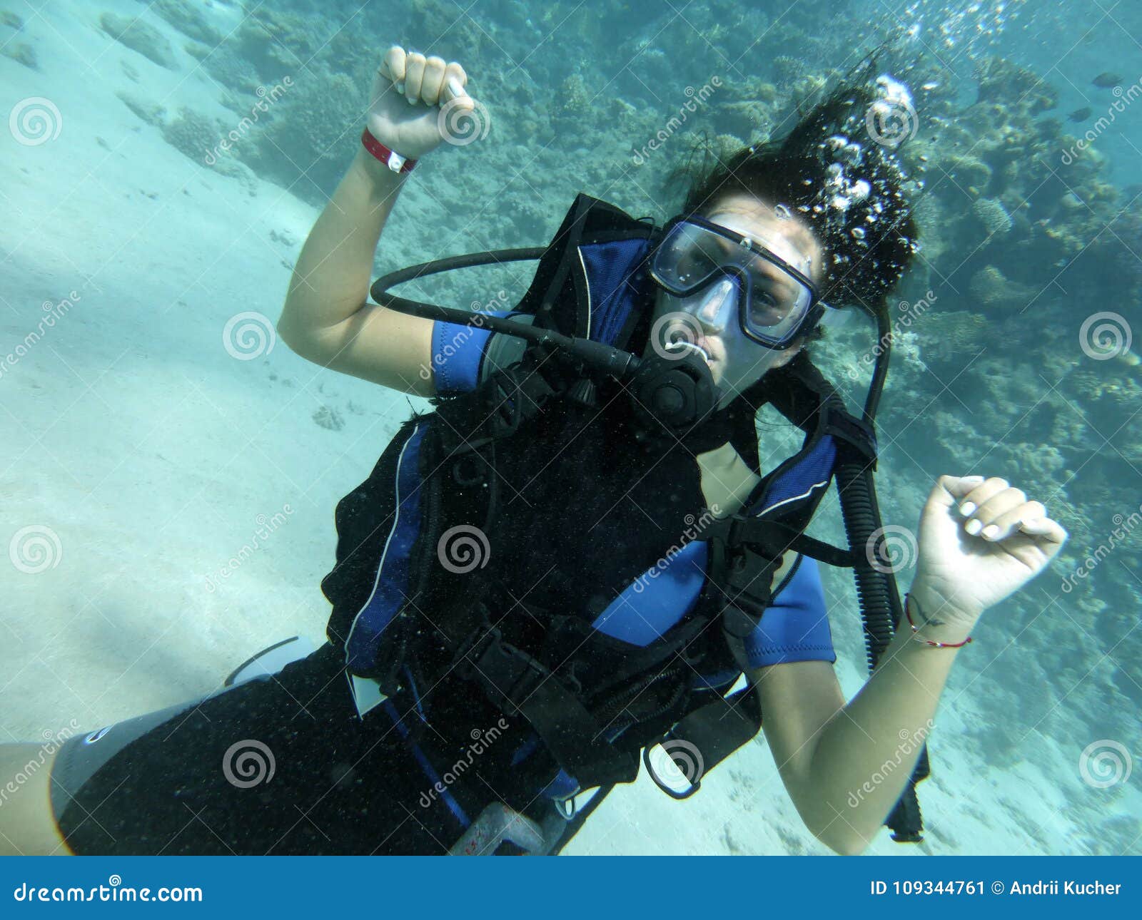 Portrait of a Woman Diving Under Water Stock Image - Image of nautical ...