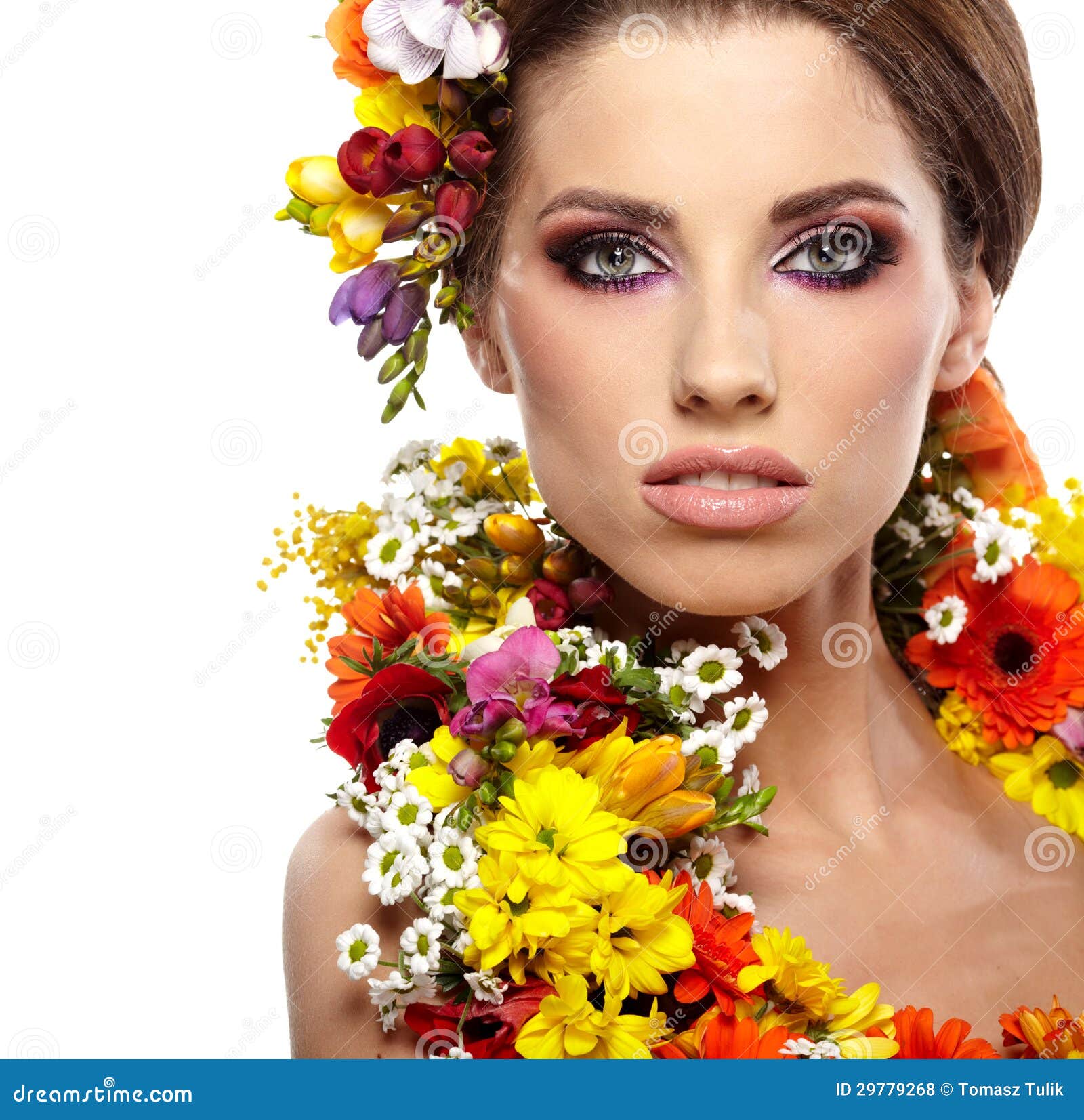Portrait of a Woman Dressed in Flowers Stock Photo - Image of pretty ...