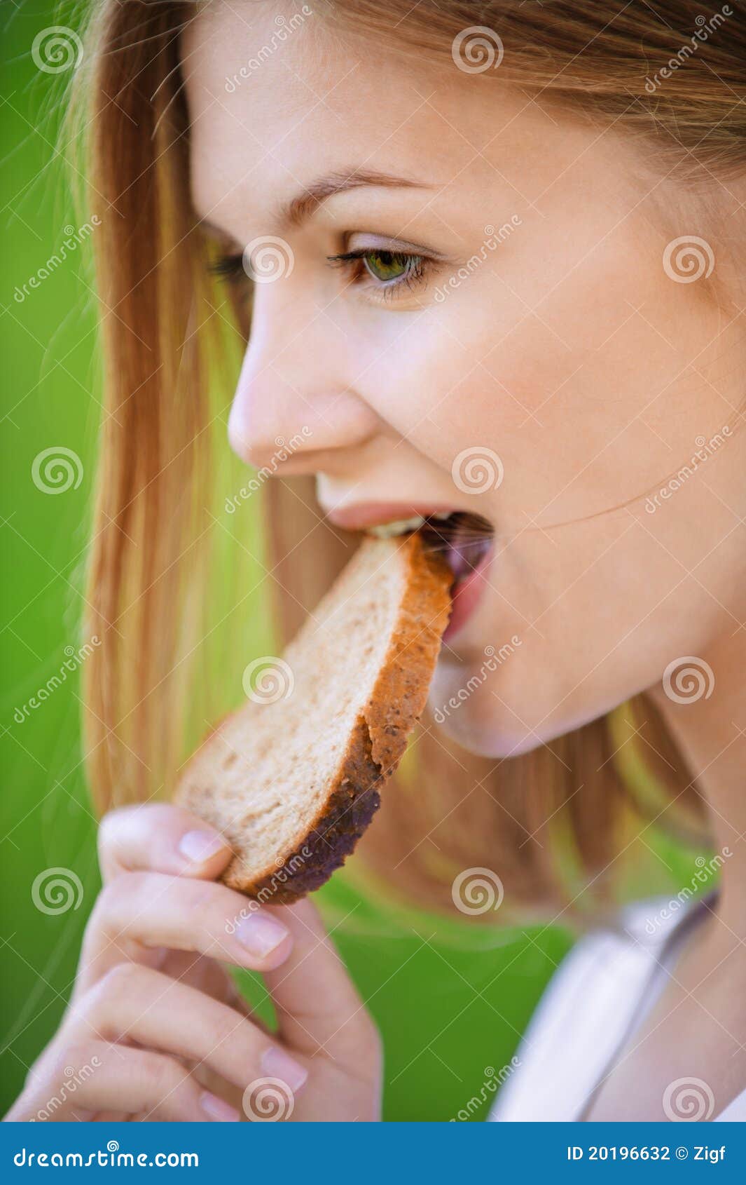 Portrait of Woman Eating Bread Stock Photo - Image of finger, dinner ...
