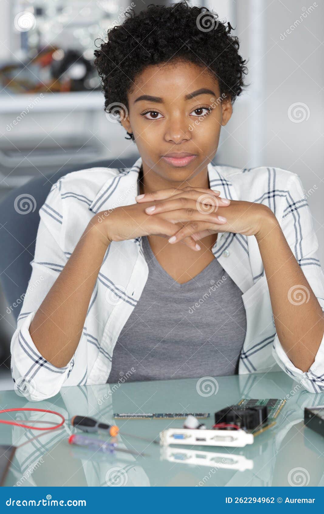 Portrait Woman Fixing Computer at Work Stock Photo - Image of dirty ...