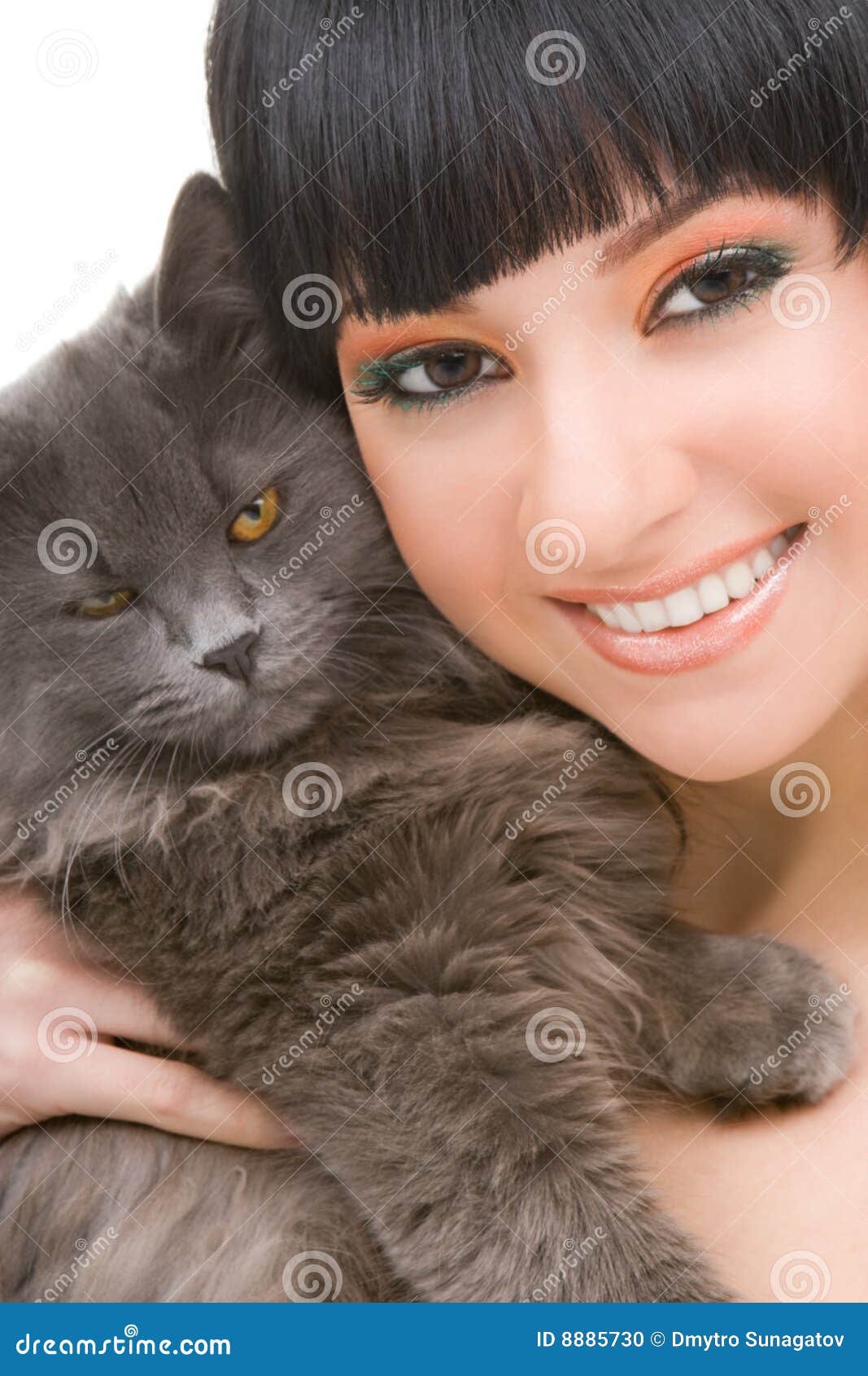 Portrait of Woman with Funny Kitten Stock Photo - Image of lovable ...