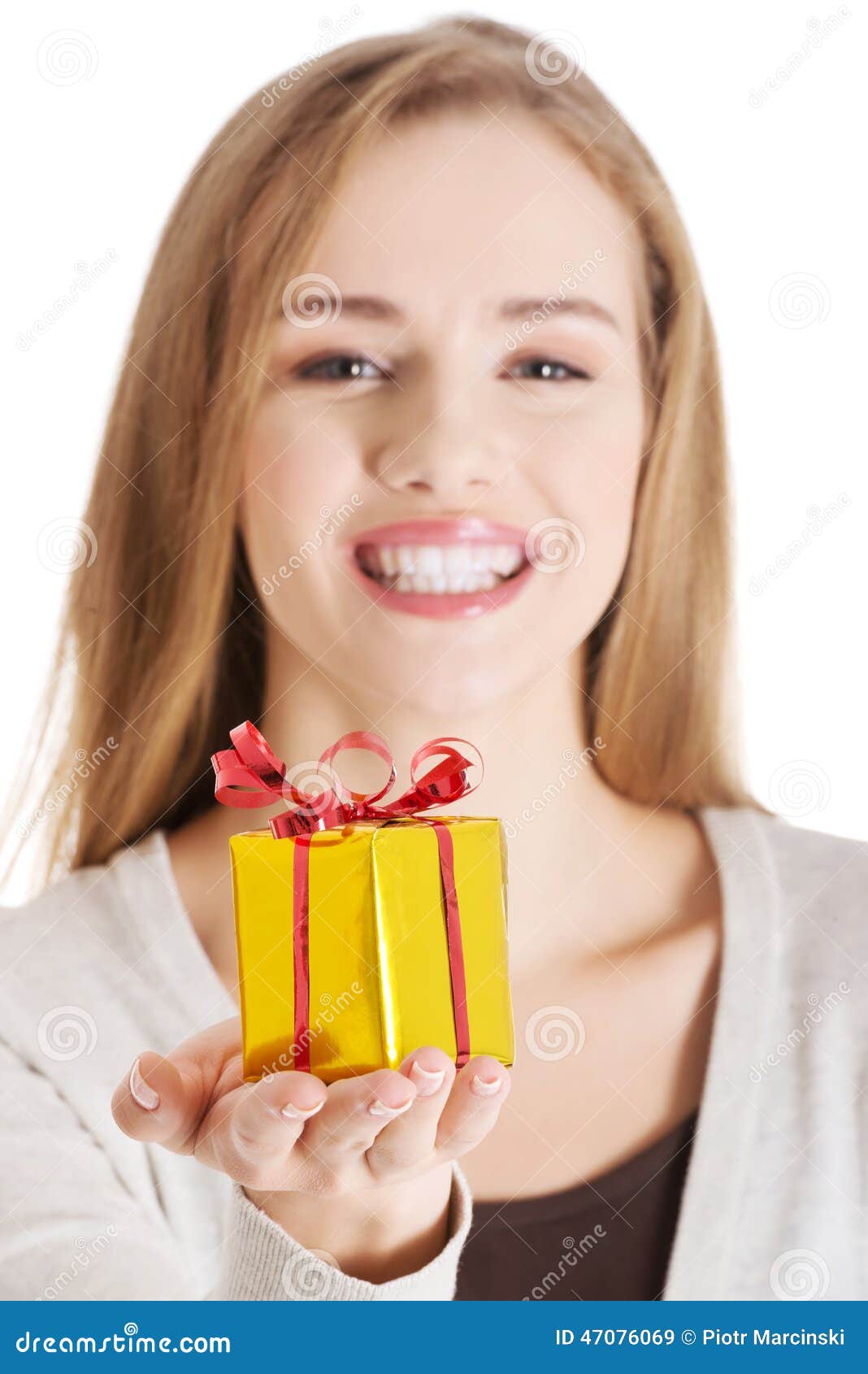 Portrait of a Woman Giving Present Stock Image - Image of giving ...