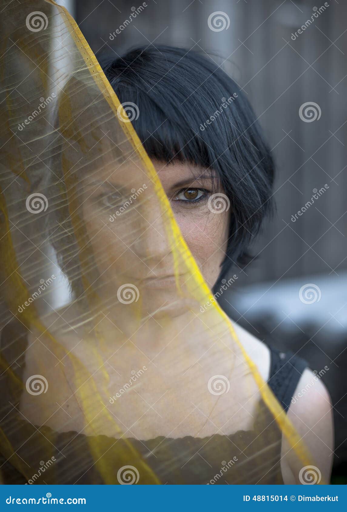 Portrait of a Woman, Half of the Face is Covered by Translucent Veil ...
