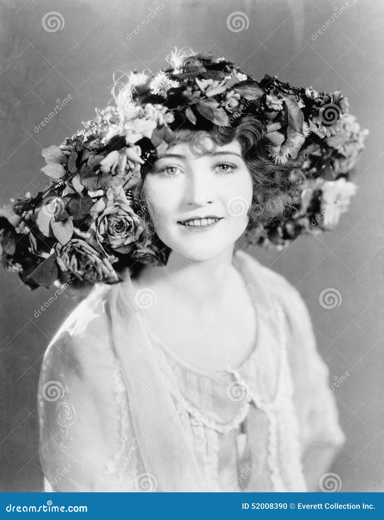 Portrait of Woman with Hat of Flowers Stock Photo - Image of feminine ...