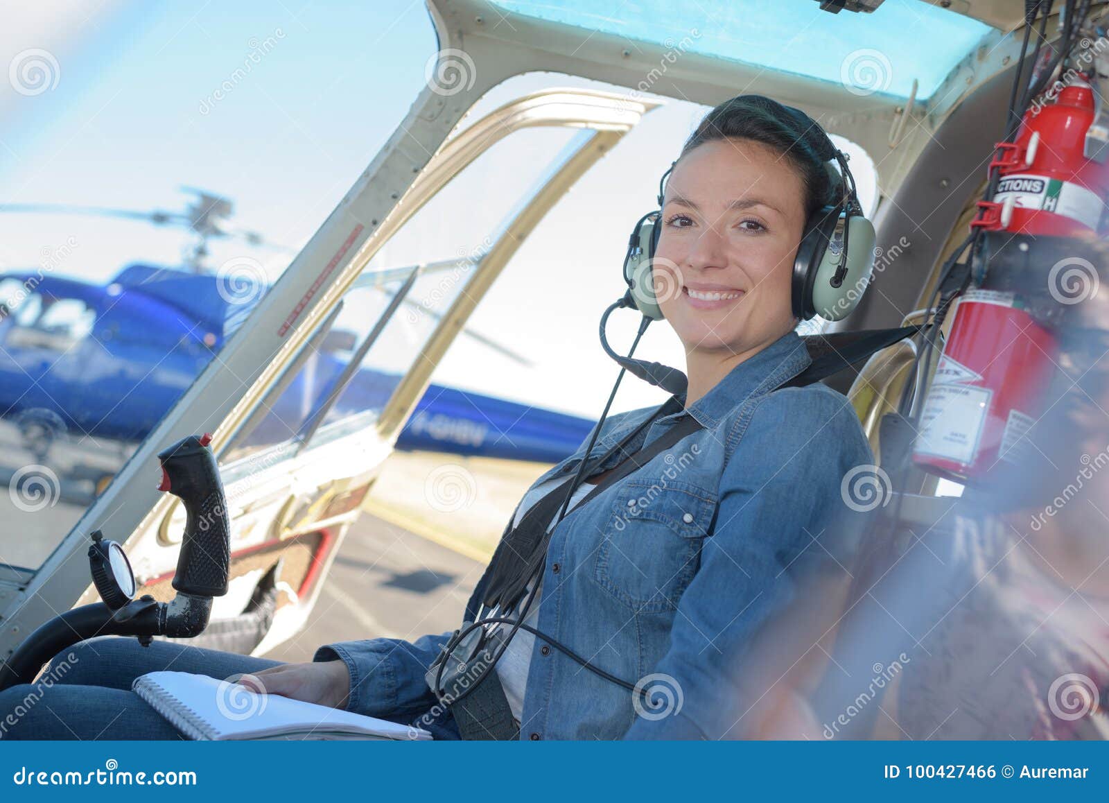 Portrait Woman in Helicopter Stock Photo - Image of adult, female ...