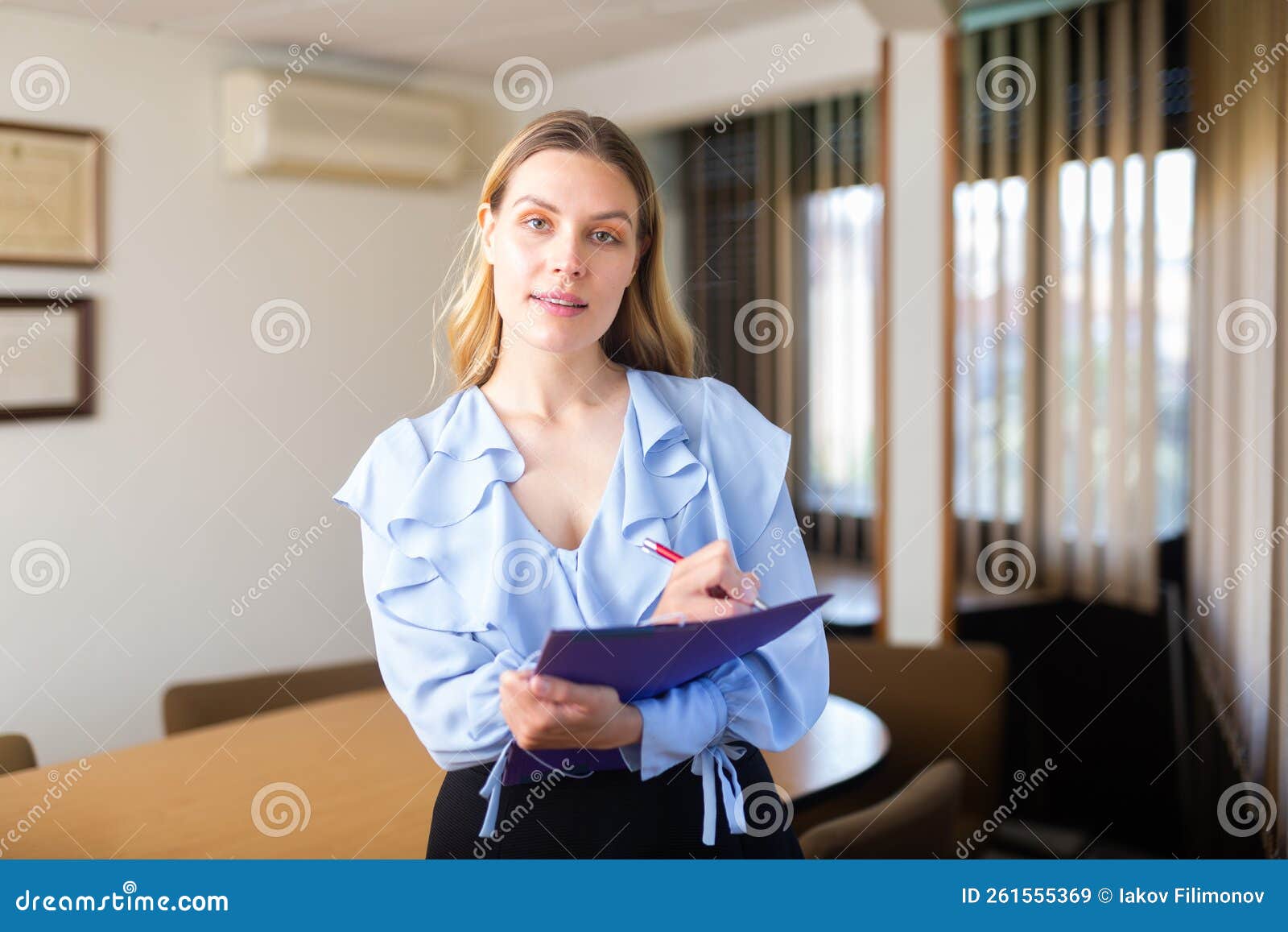 Portrait of Woman Holding Folder in Hands Stock Image - Image of folder ...