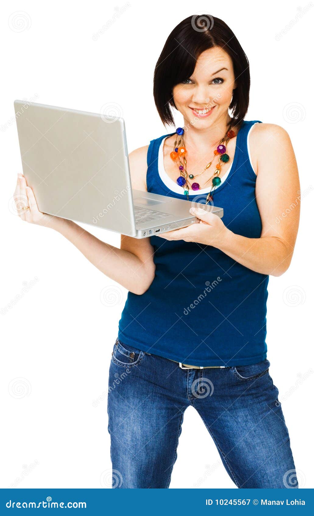 Portrait of Woman Holding Laptop Stock Image - Image of internet ...