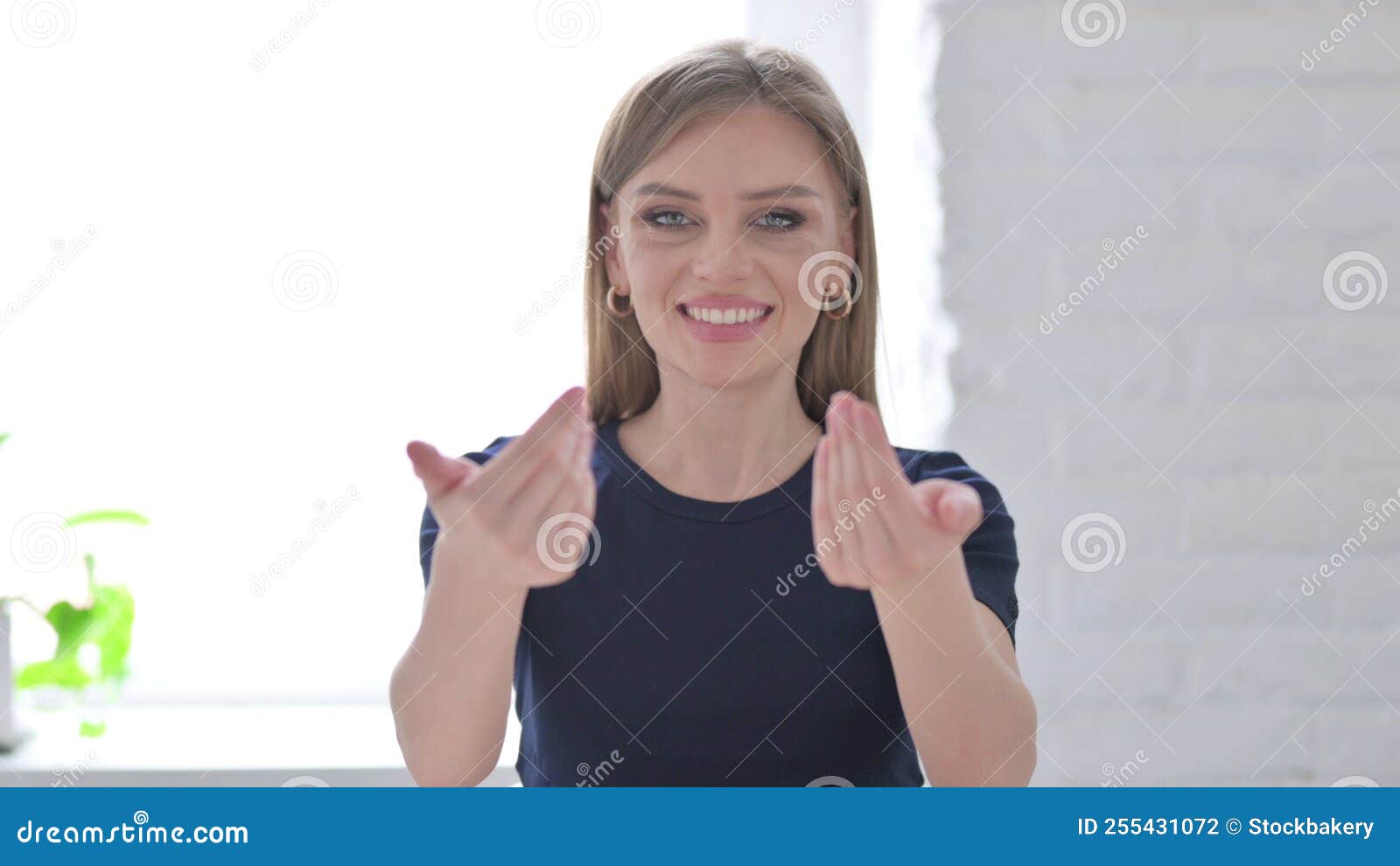 Portrait of Woman with Inviting Gesture Stock Photo - Image of ...