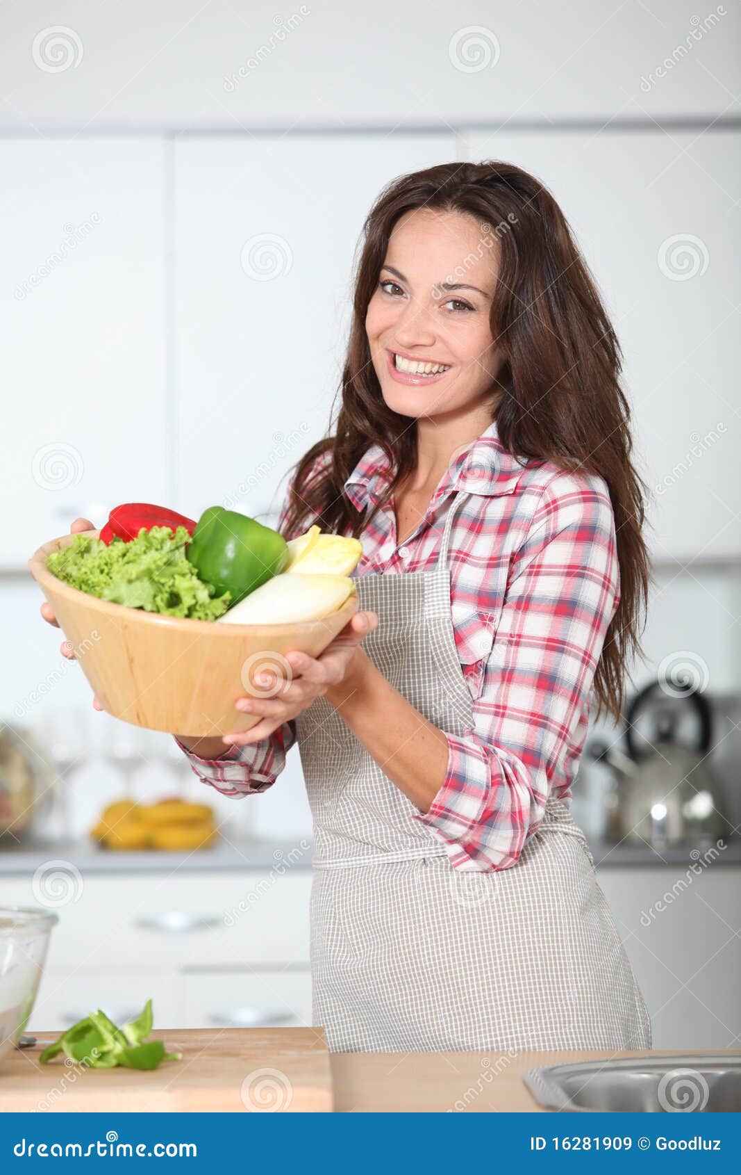 Portrait of Woman in Kitchen Stock Image - Image of indoors, food: 16281909