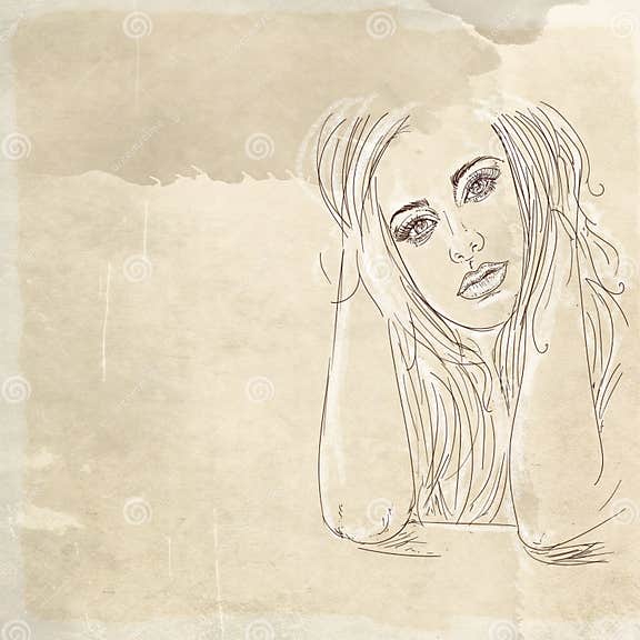 Portrait Of A Woman With Long Hair Stock Illustration Illustration