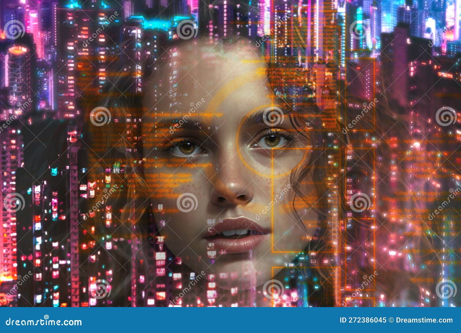 Portrait of a Woman Looking at Code on Virtual Screen, Ai Generated ...