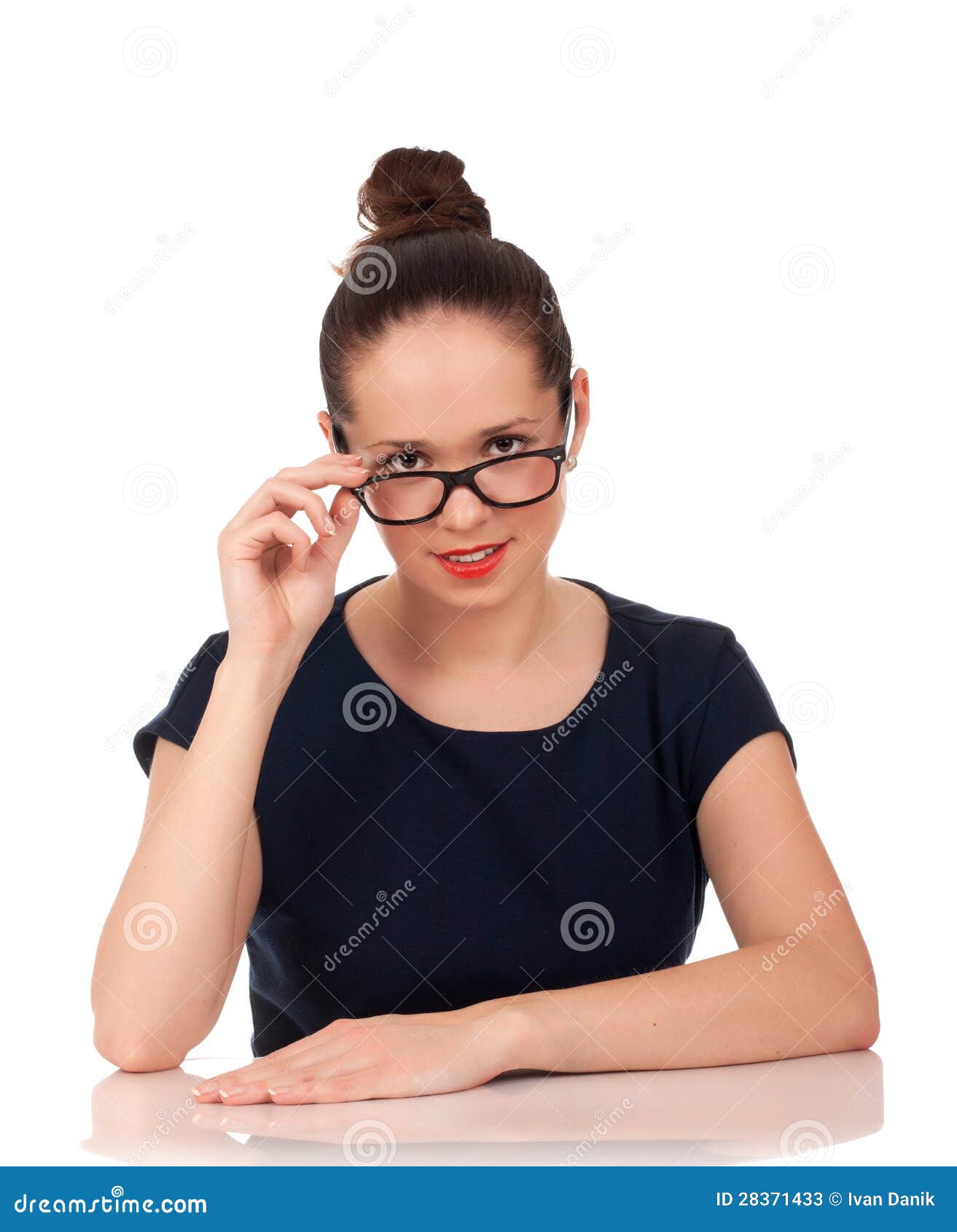 Portrait of Woman Looking Over Glasses Stock Image - Image of pose ...