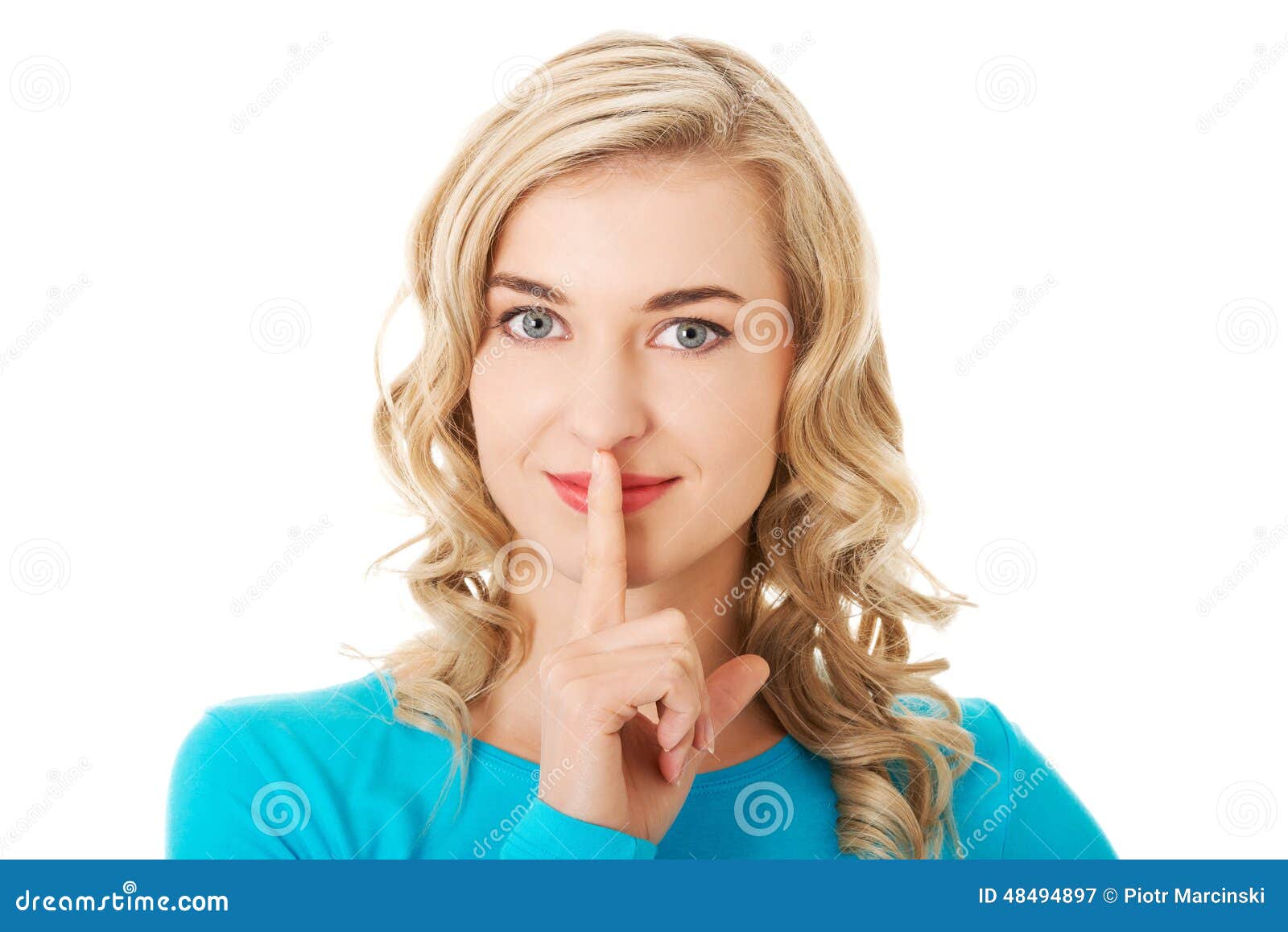 Portrait of a Woman Making Silence Gesture Stock Image - Image of ...