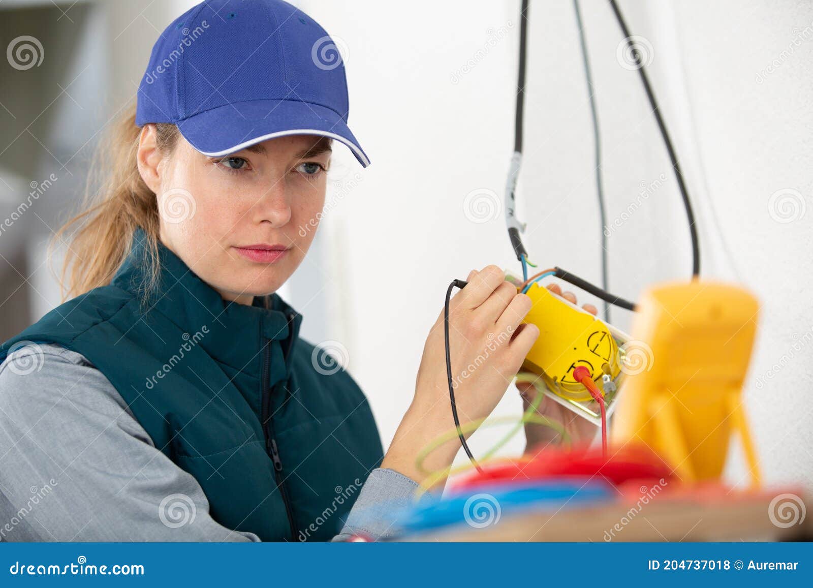 Portrait Woman Measuring Electrical Current Stock Photo - Image of ...