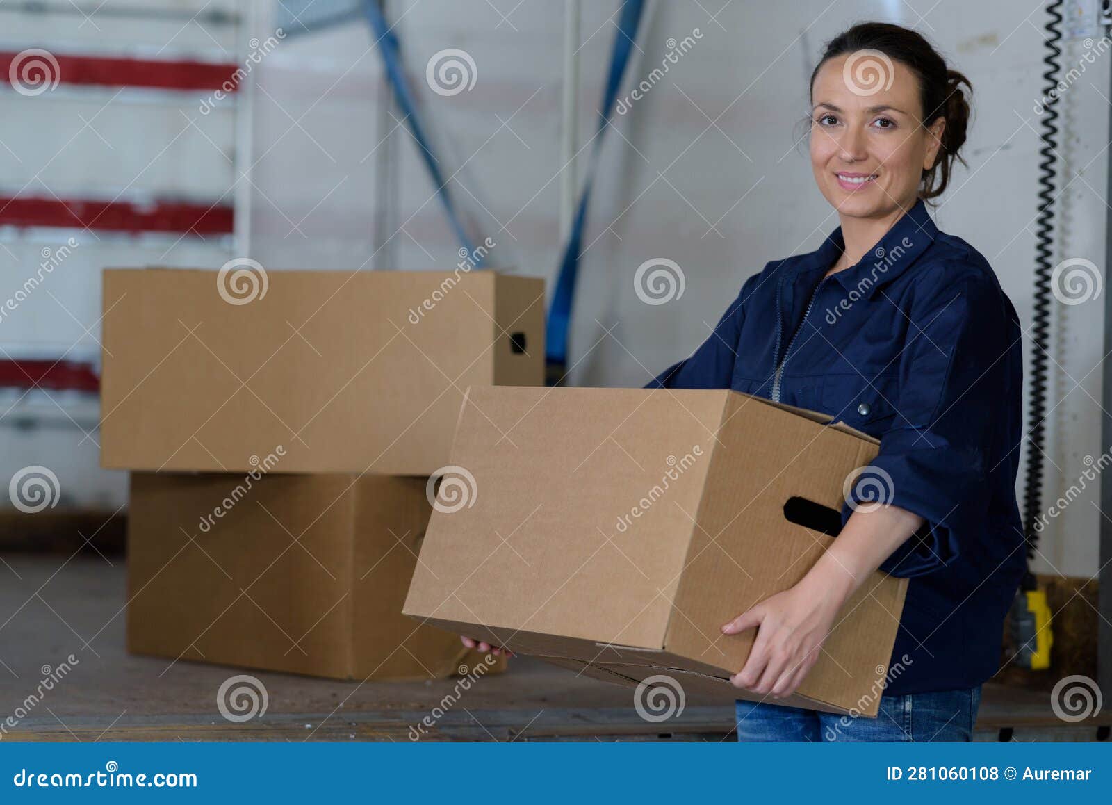 Portrait Woman Moving Boxes Stock Photo - Image of horizontal ...