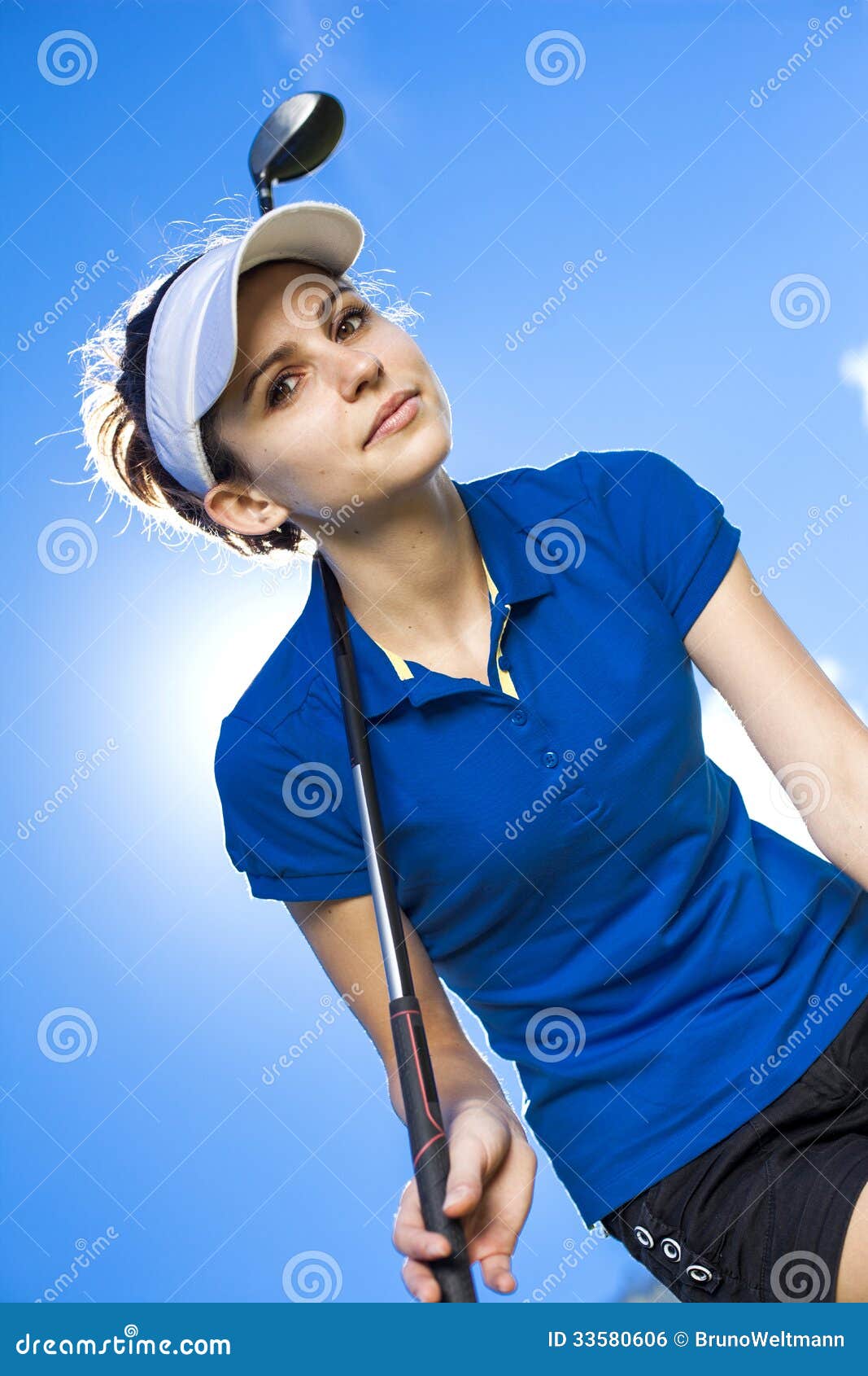 Portrait of a Woman Playing Golf on Sky Stock Photo - Image of club ...