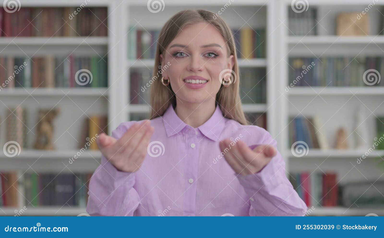 Portrait of Woman Pointing at the Camera and Inviting Stock Image ...