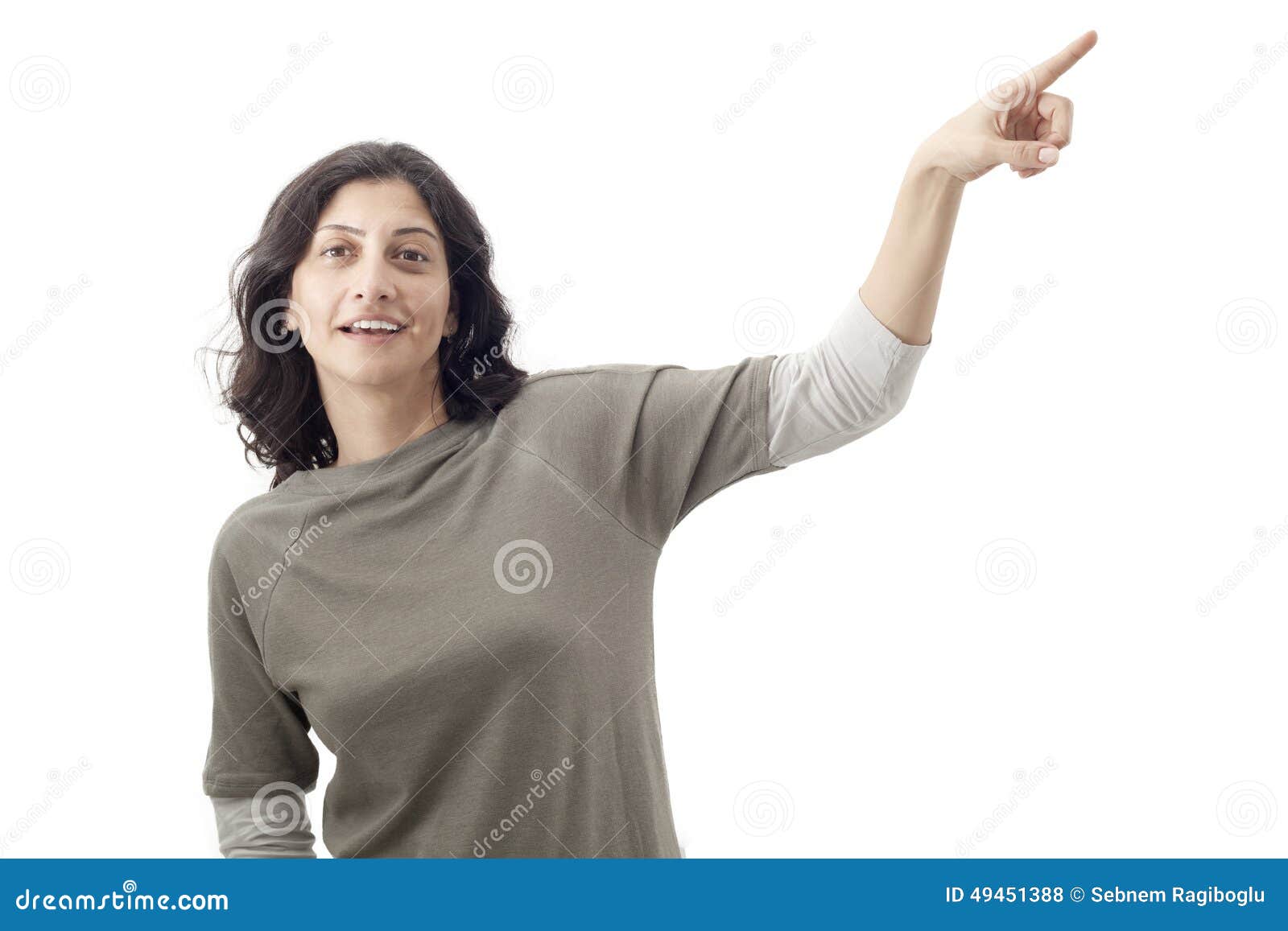 Portrait of Woman Pointing Up Stock Photo - Image of casual, woman ...