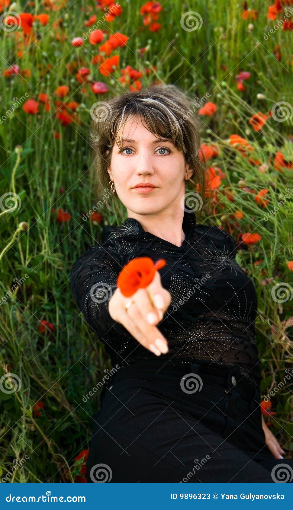 Portrait woman with poppy stock image. Image of plant - 9896323