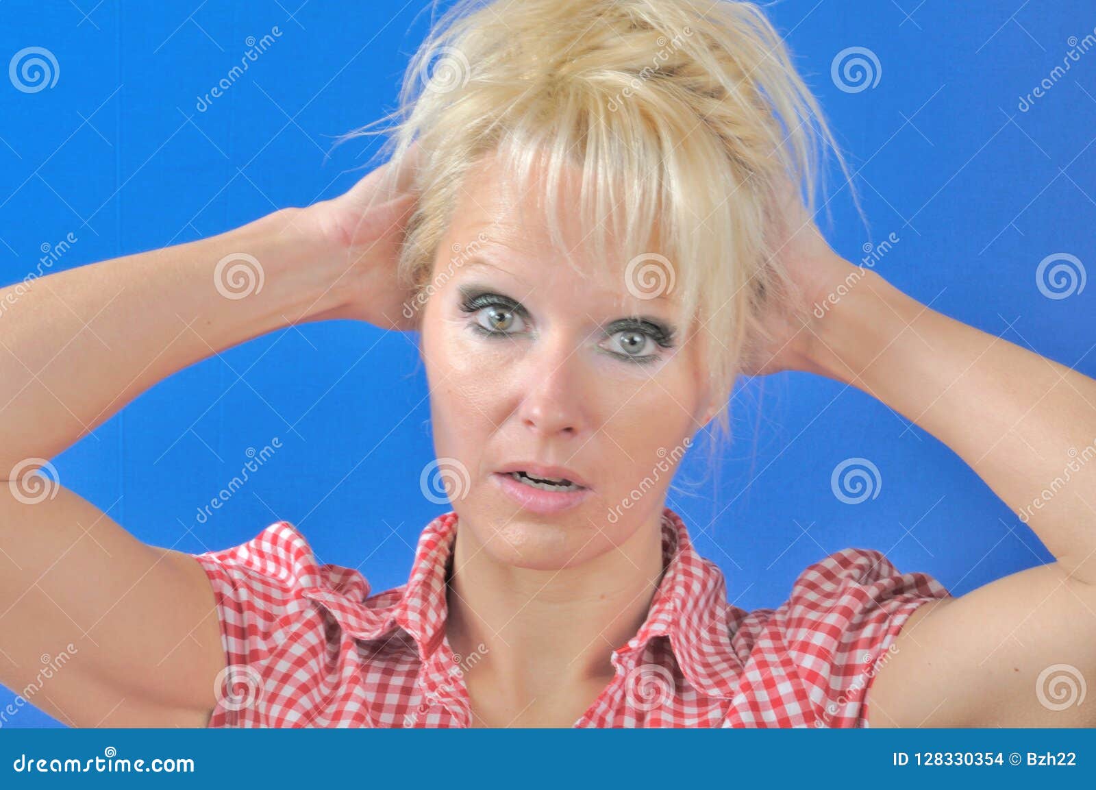 A woman with a problem stock photo. Image of stress - 128330354