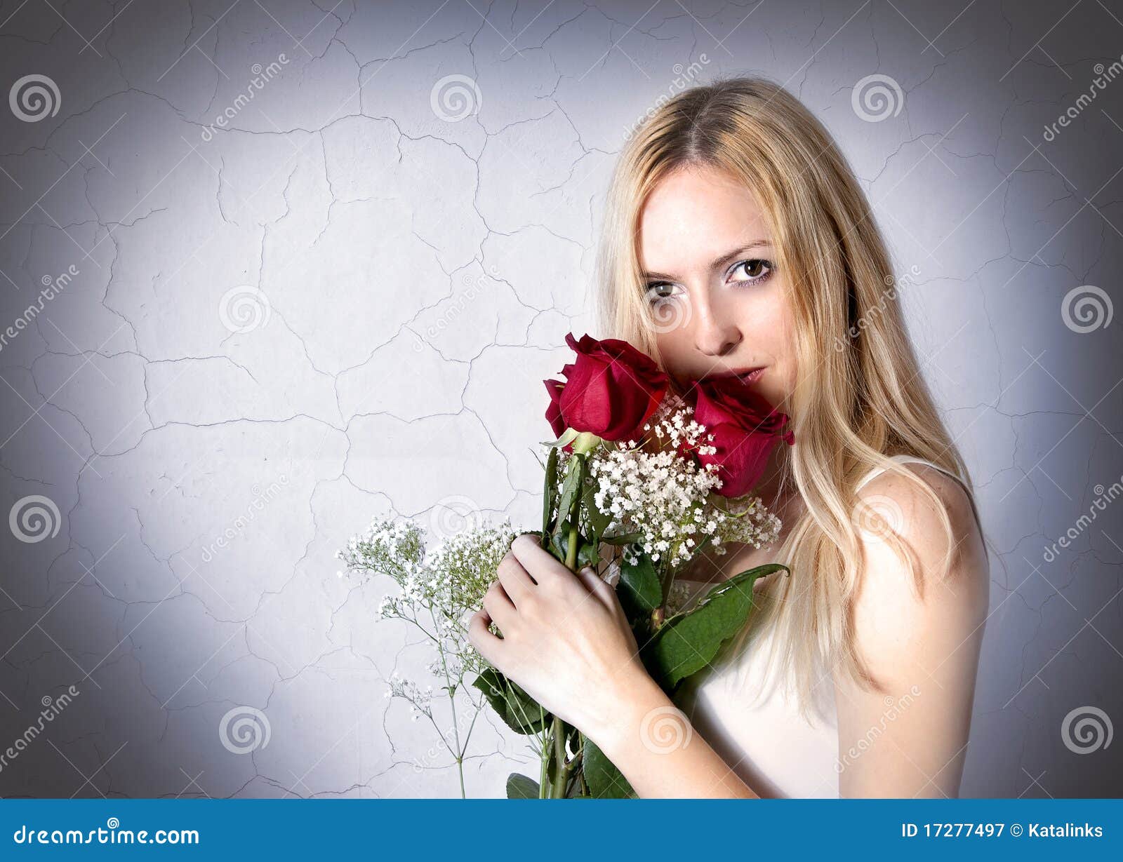 Portrait of Woman with Red Roses Stock Image - Image of roses, bunch ...